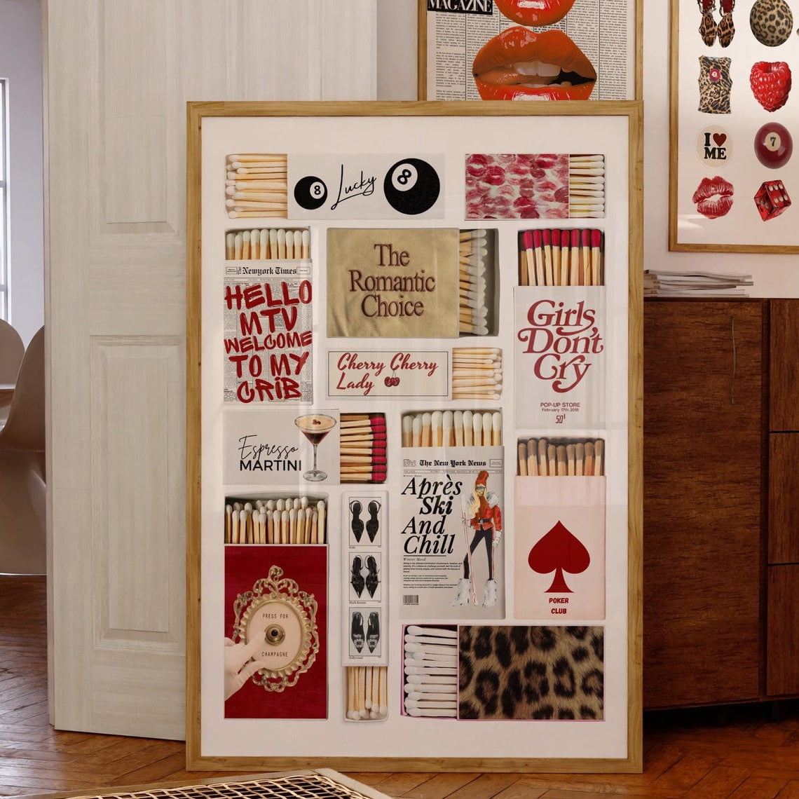 Miluva Vintage Matchbox Print Red Matchbook Art Retro Bar Cart Decor ...