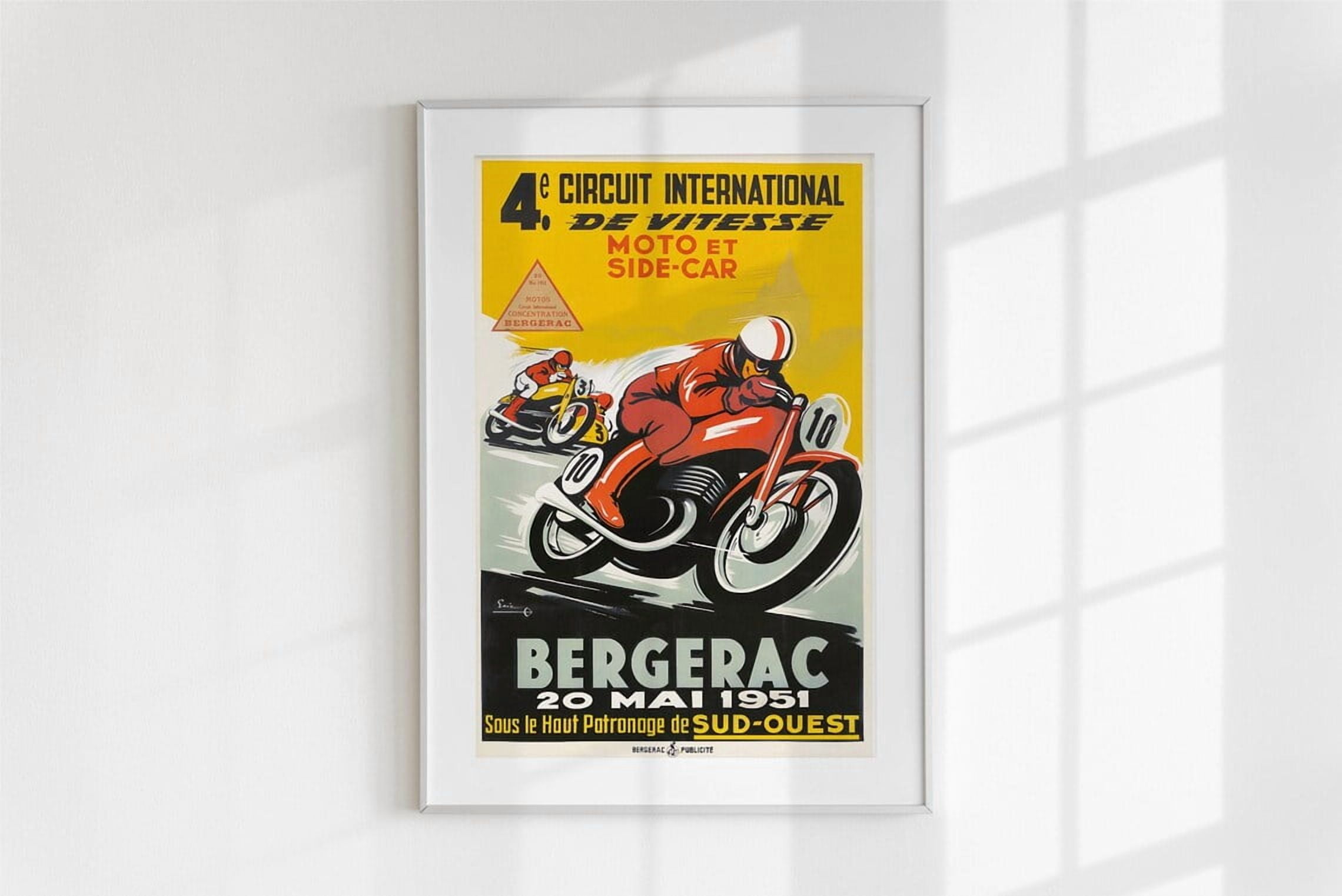 Miluva Vintage Motorcycle Racing Poster Bergerac 1951 Moto Wall Art ...