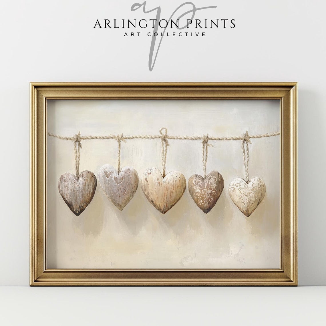 Miluva Vintage Muted Wooden Hearts Print, Printable Beige Valentine ...