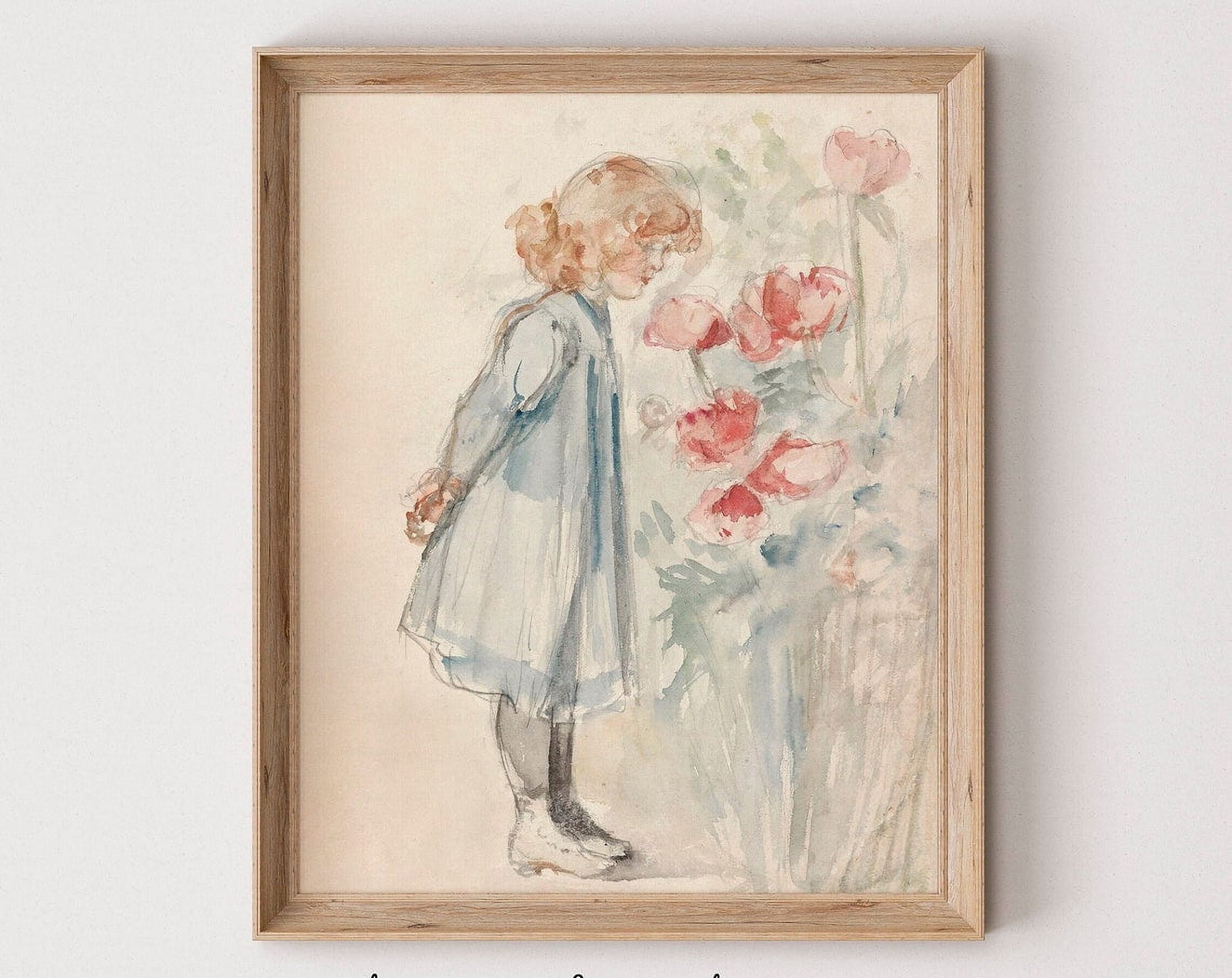 Miluva Vintage Nursery Decor Little Girl Smelling Flowers Smell The ...