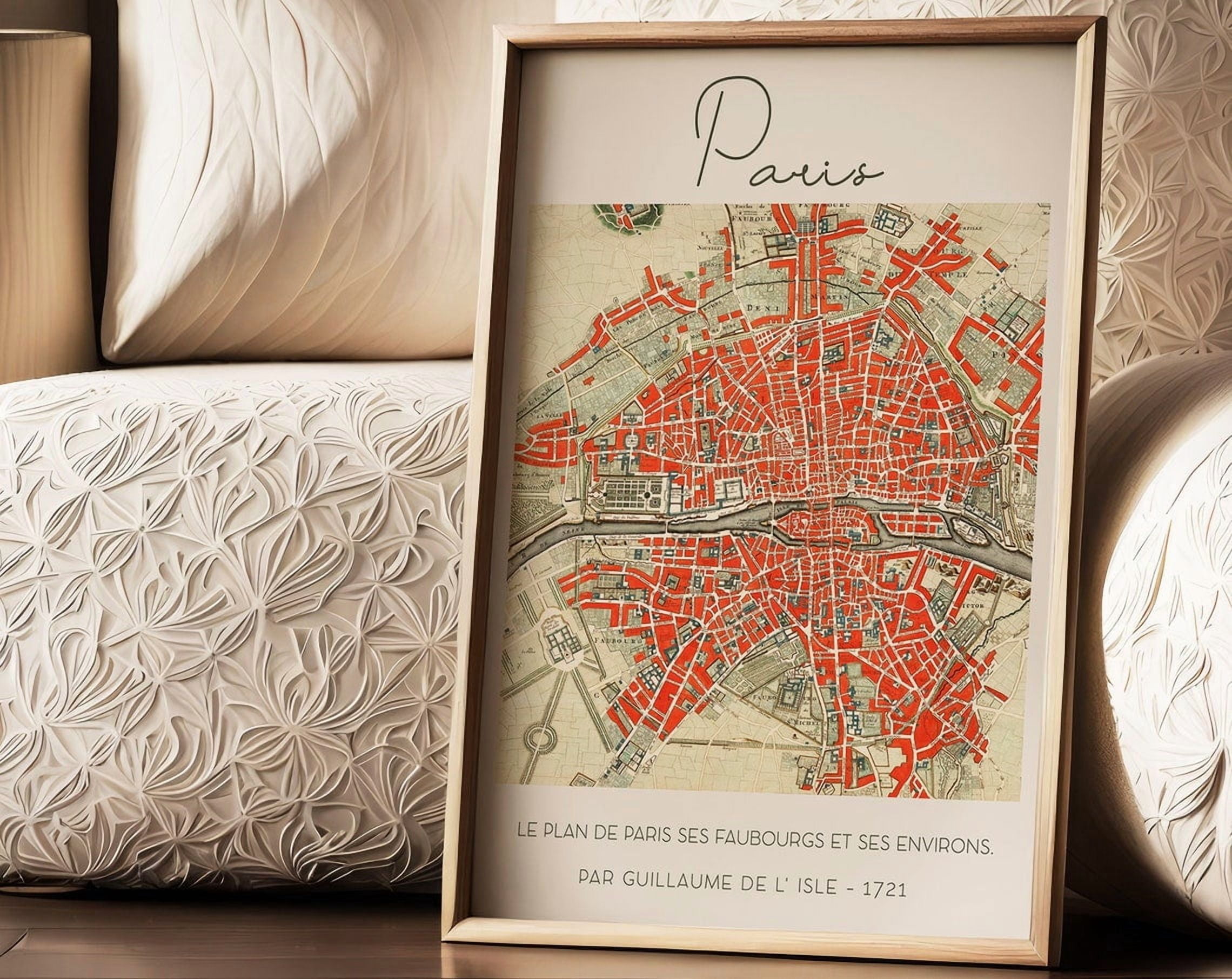 Miluva Vintage Paris Map Print, Retro Paris City Map, Historical ...