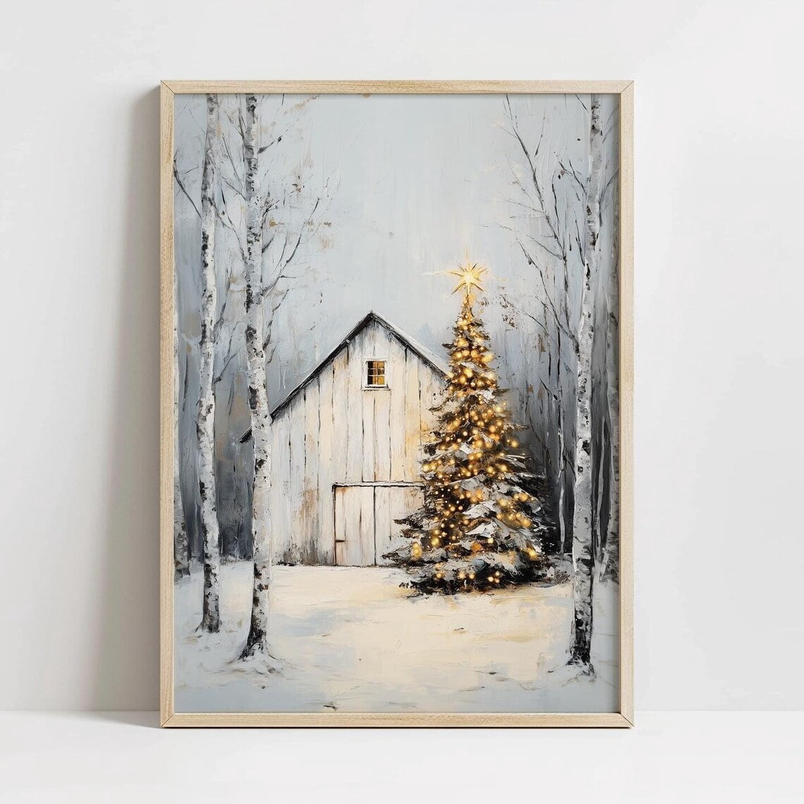 Miluva Vintage Rustic Barn Wall Art, Printable White Winter Cottagecore ...