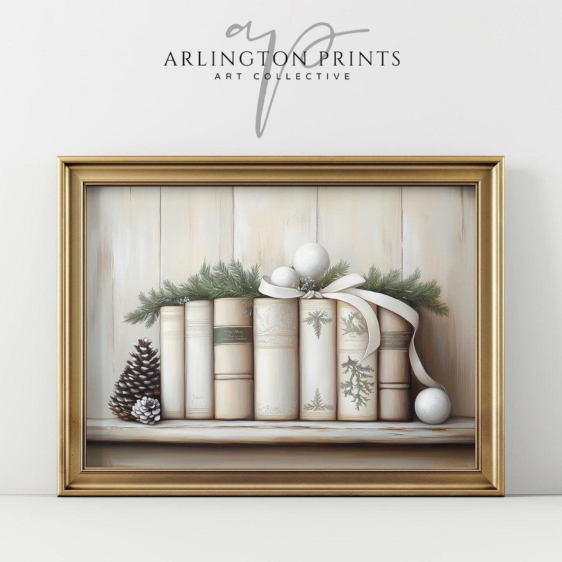 Miluva Vintage Rustic Books Wall Art, Printable White Winter Farmhouse ...