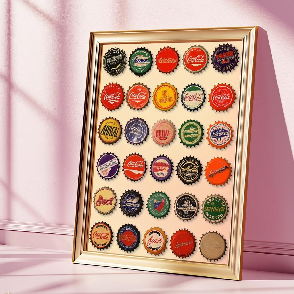 Miluva Vintage Soda Bottle Cap Art Print, Retro Soda Cap Wall Art ...