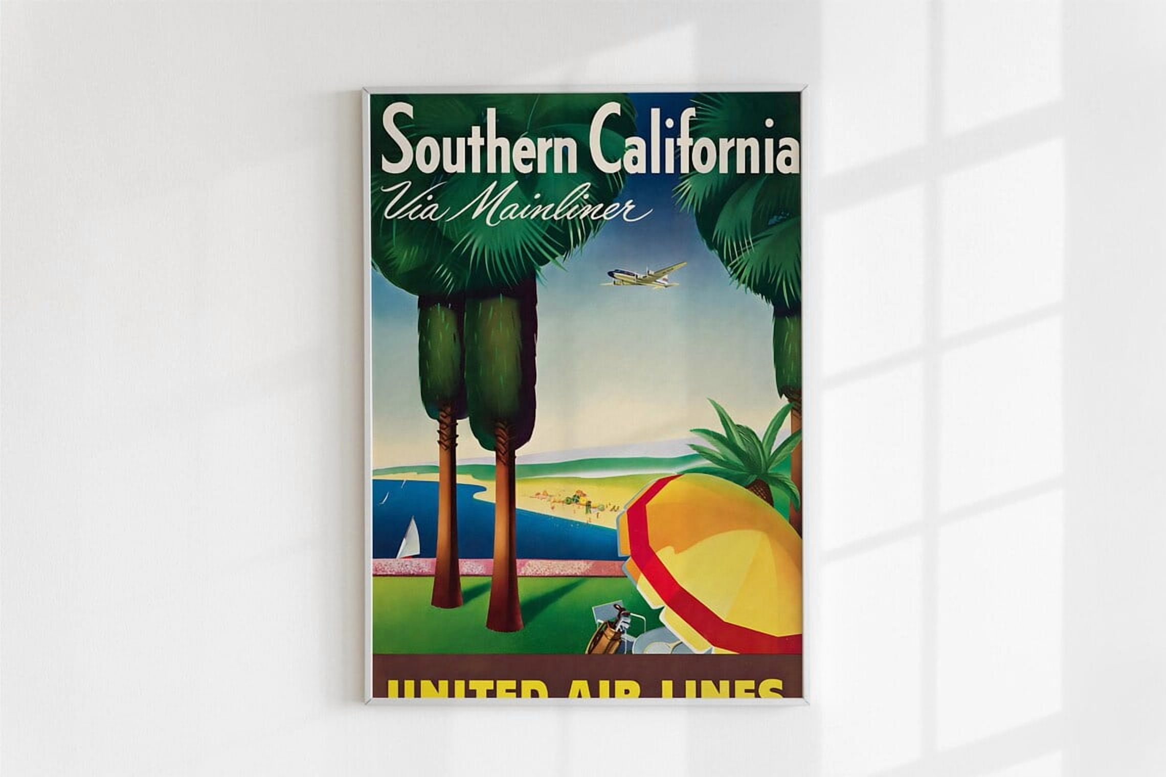 Miluva Vintage Southern California Travel Print, , United Airlines ...