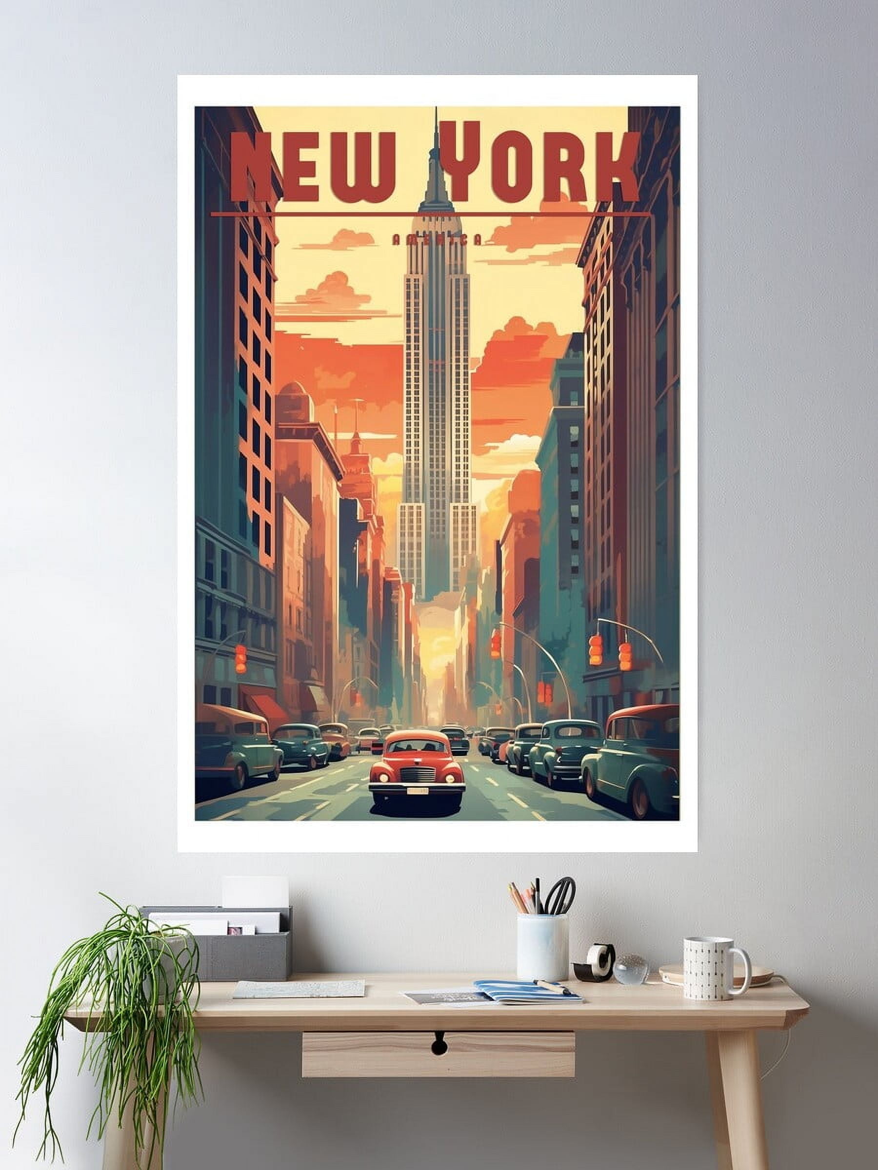 Miluva Vintage Travel Poster - New York City: Iconic Design Of The Big ...