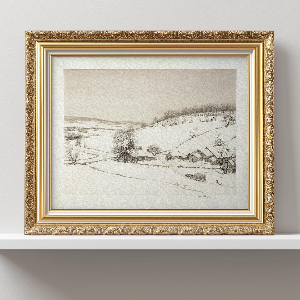 Miluva Vintage Winter Farm Scene, Printable Holiday Poster, Rustic ...