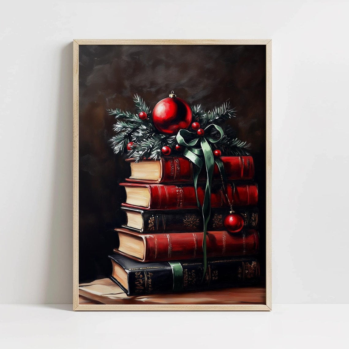 Miluva Vintage Winter Home Art, Printable Book Stack Still Life Wall ...