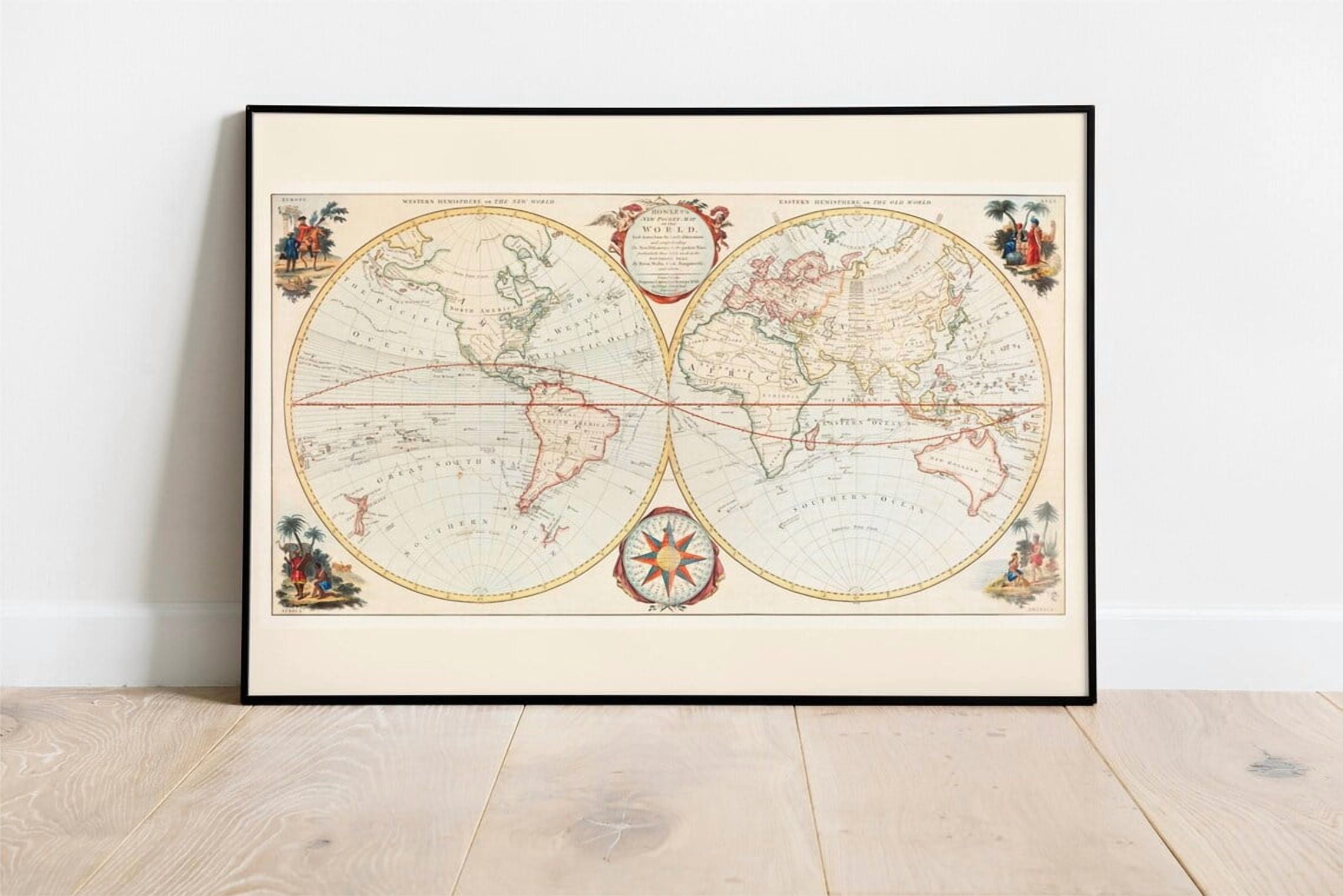 Miluva Vintage World Map Printable Antique World Map Historical Wall Art Vintage Map Decor ...