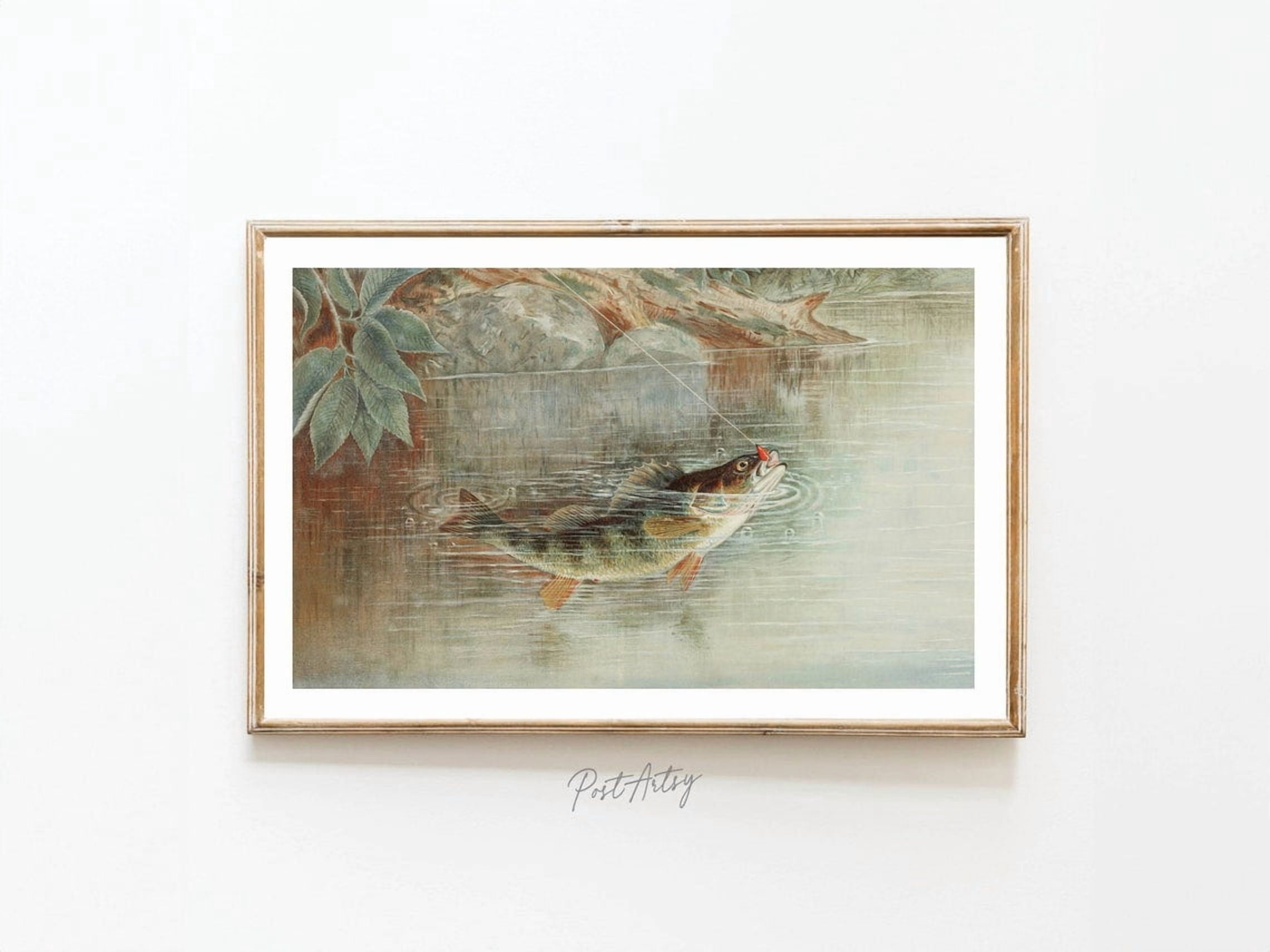 Miluva Vintage Yellow Perch Fishing Poster Retro Fishing Print Vintage ...
