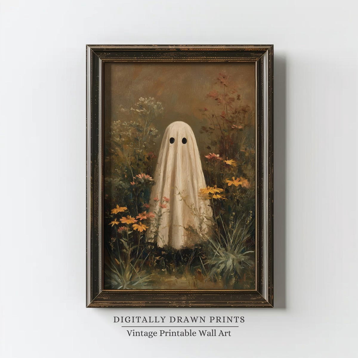 Miluva Vintage ghost in wildflower field wall art – Spooky cottagecore ...