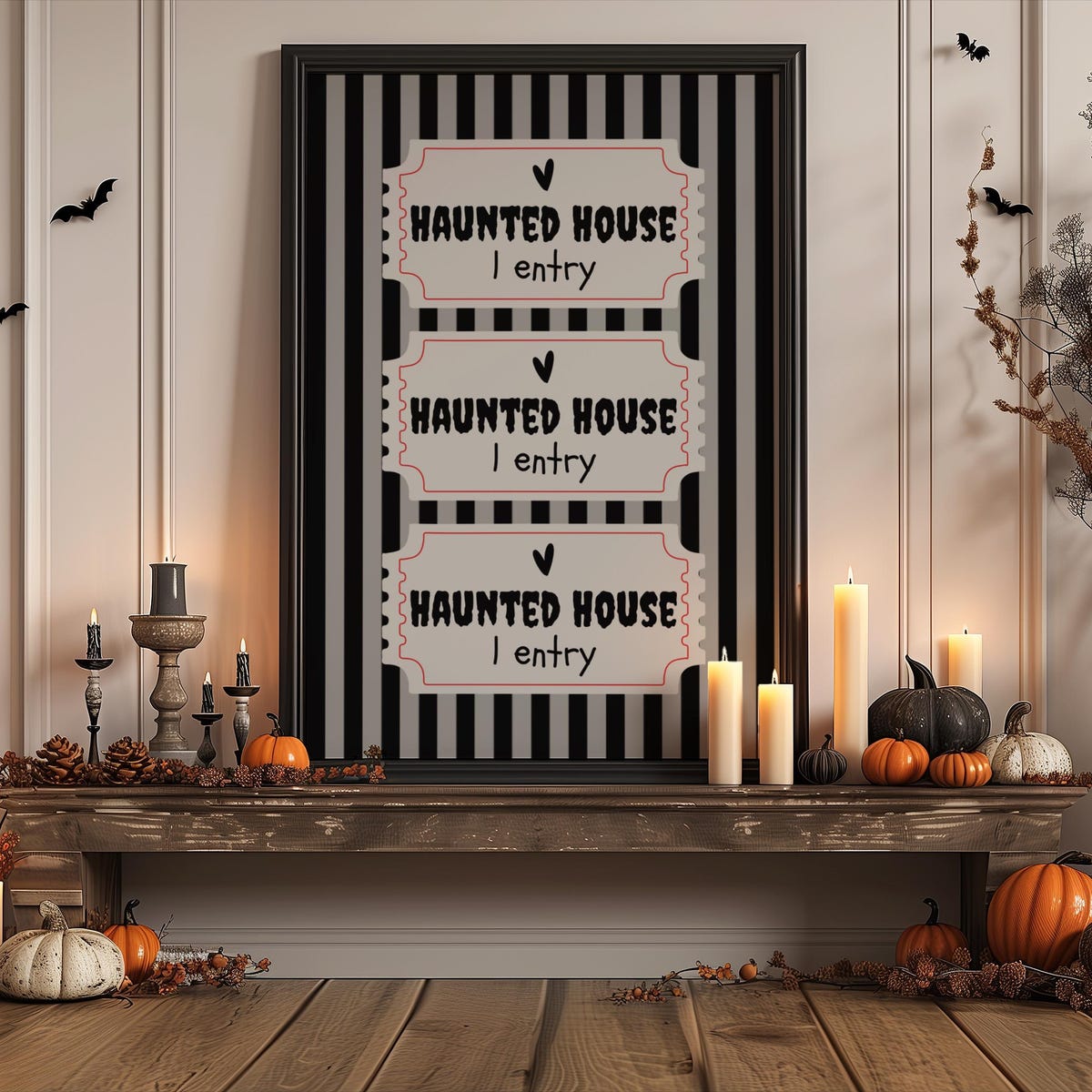 Miluva Vintage haunted house ticket print: retro halloween wall art ...