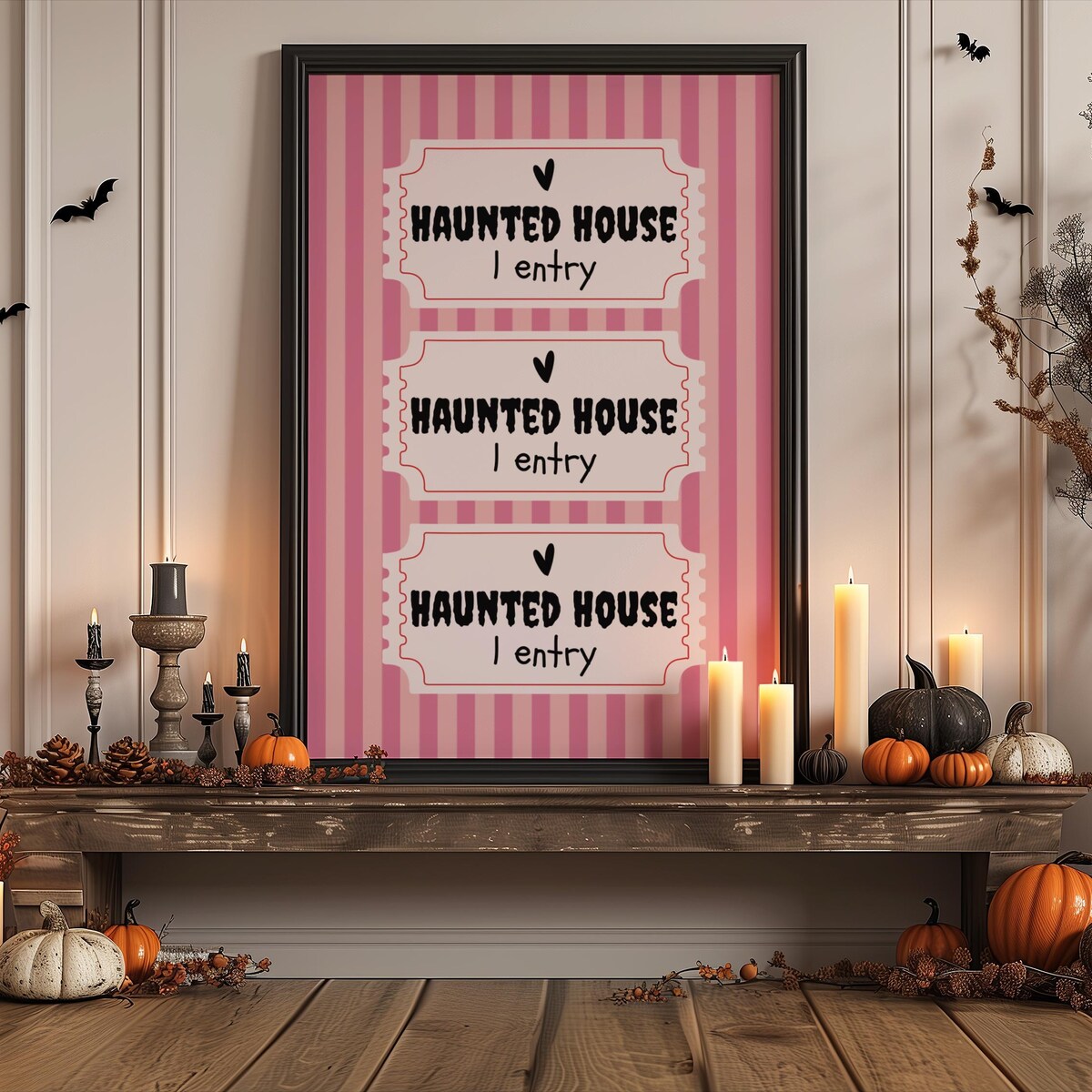 Miluva Vintage haunted house ticket print: retro pink halloween wall ...