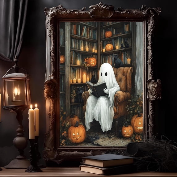 Miluva Vintage library ghost print – Spooky halloween art – Halloween ...