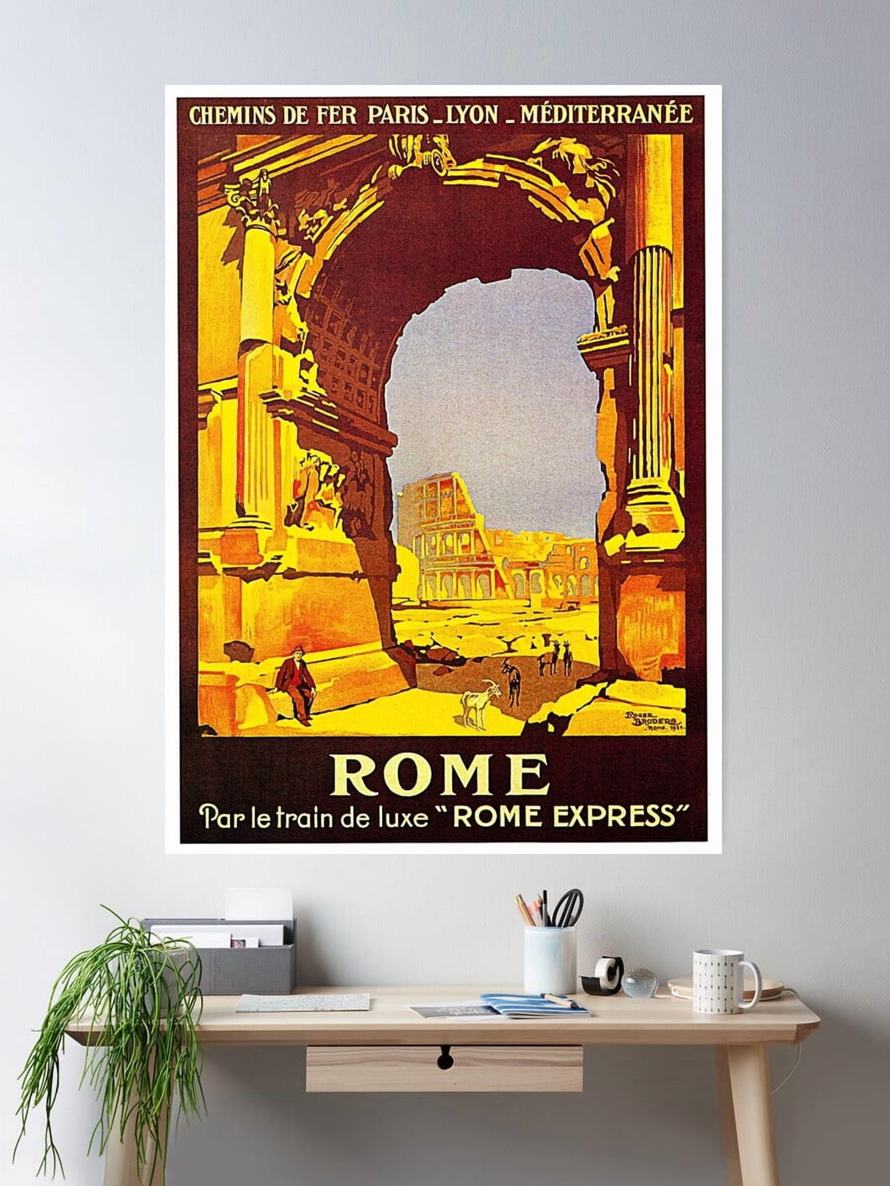 Miluva Visit Rome By Luxury Train Rome Express Vintage Europe Travel Promotion Poster Wall Art ...