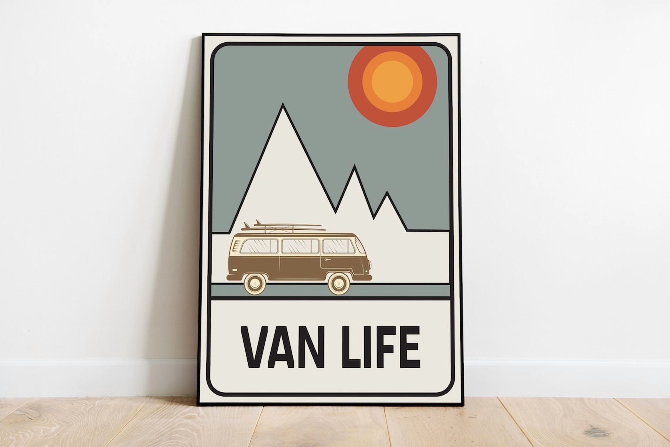 Miluva Vw Campervan Print, Van Life Retro Travel Poster, Mid Century ...
