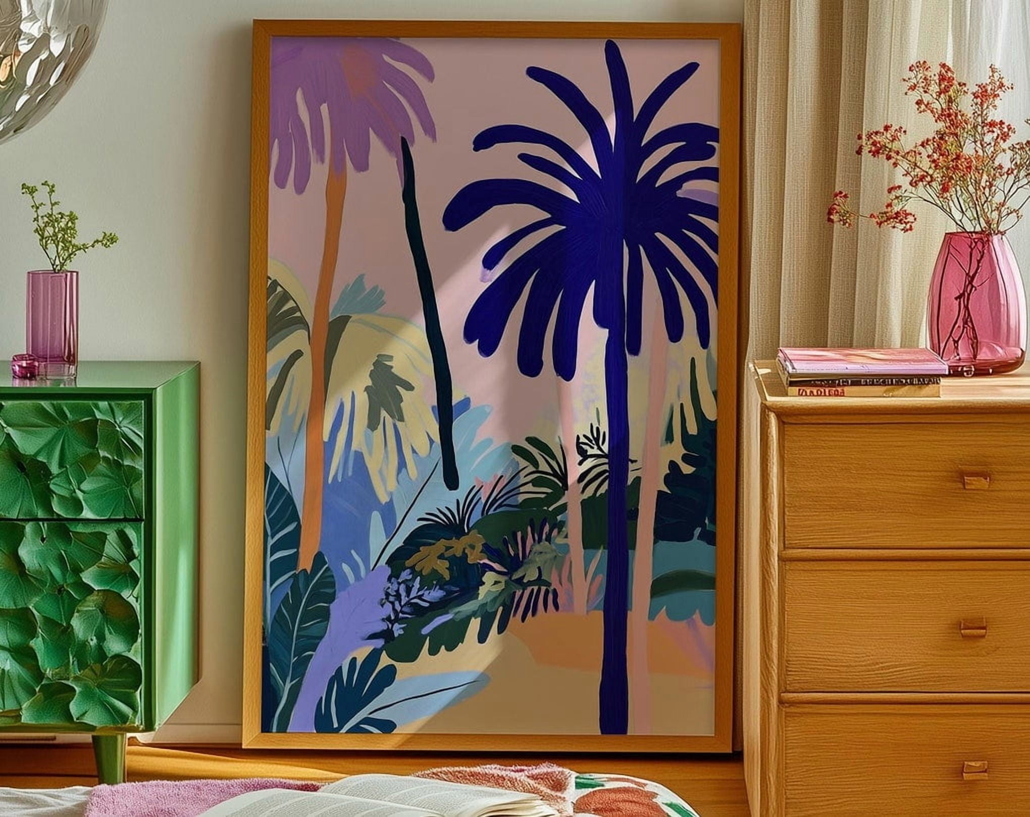 Miluva Wall Art, Tropical Palm Tree Print, Colorful Boho Landscape Art ...