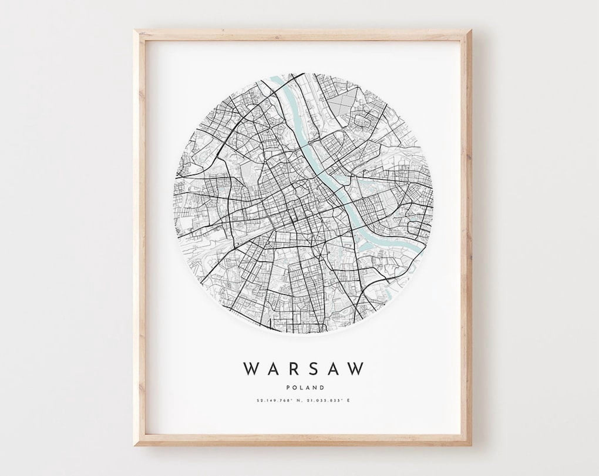 Miluva Warsaw Map Print, Warsaw Map Poster City Wall Art, Warsaw Road ...