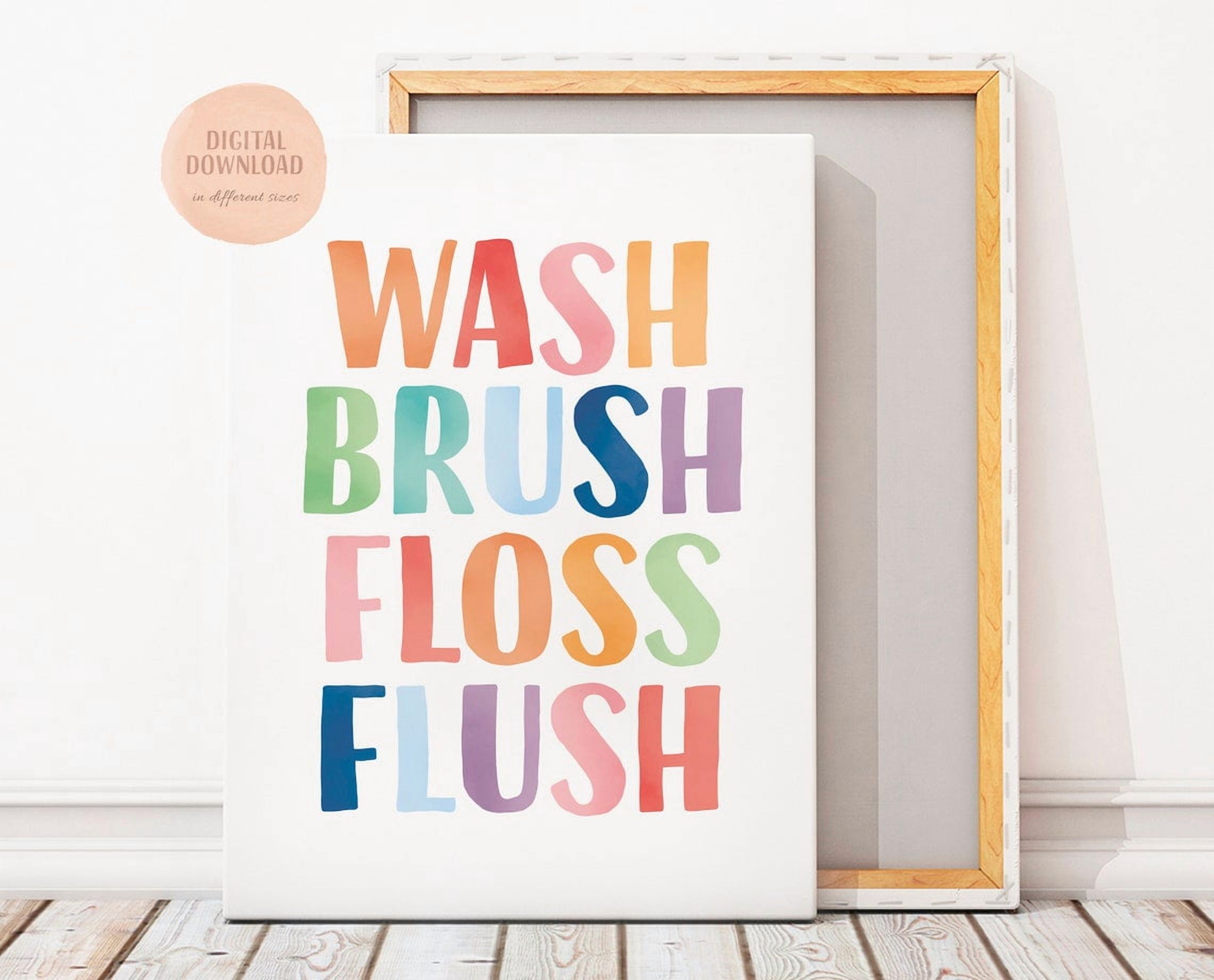 Miluva Wash Brush Floss Flush Poster, Bathroom Poster, Printable Wall ...