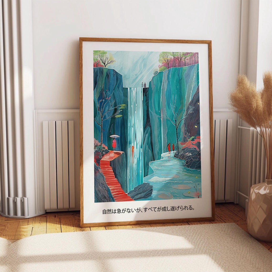 Miluva Waterfall Art Poster - Forest Waterfall Japanese Style Artwork ...