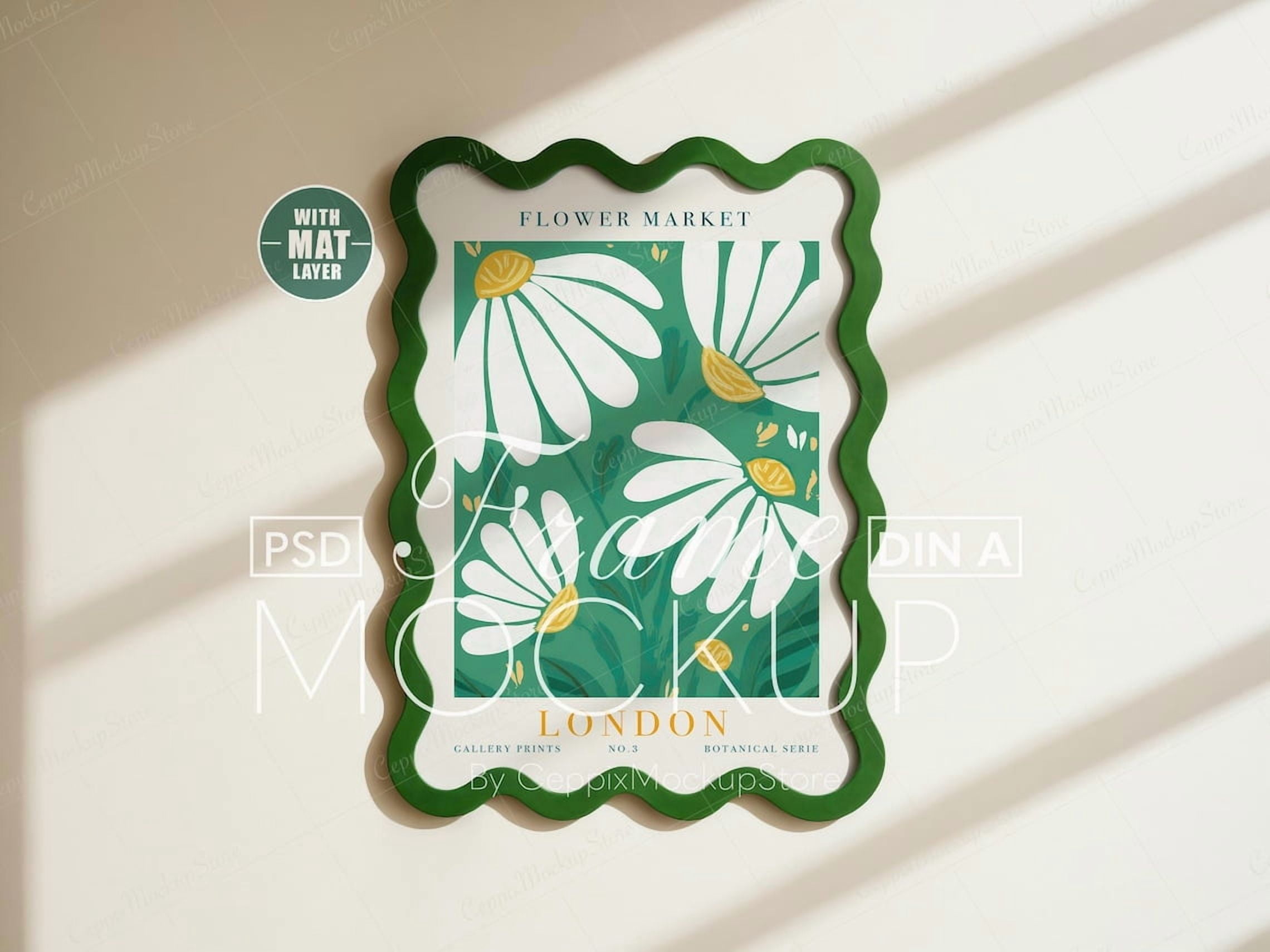 Miluva Wavy Frame Mockup, Curvy Green Plastic Or Wood Poster Template ...