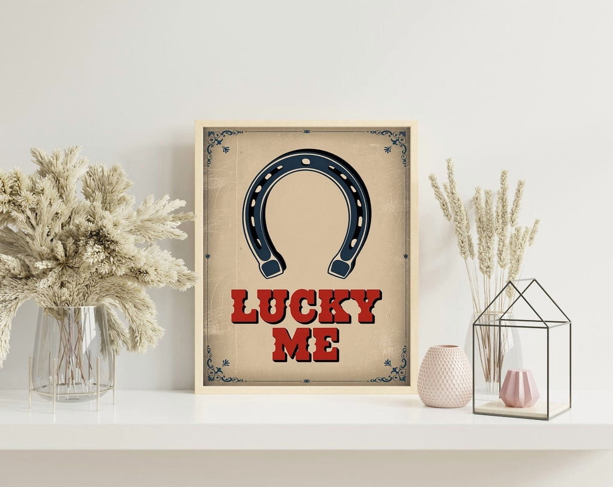 Miluva Western Horseshoe Poster, Blue Wild West Wall Art For Cowboy ...