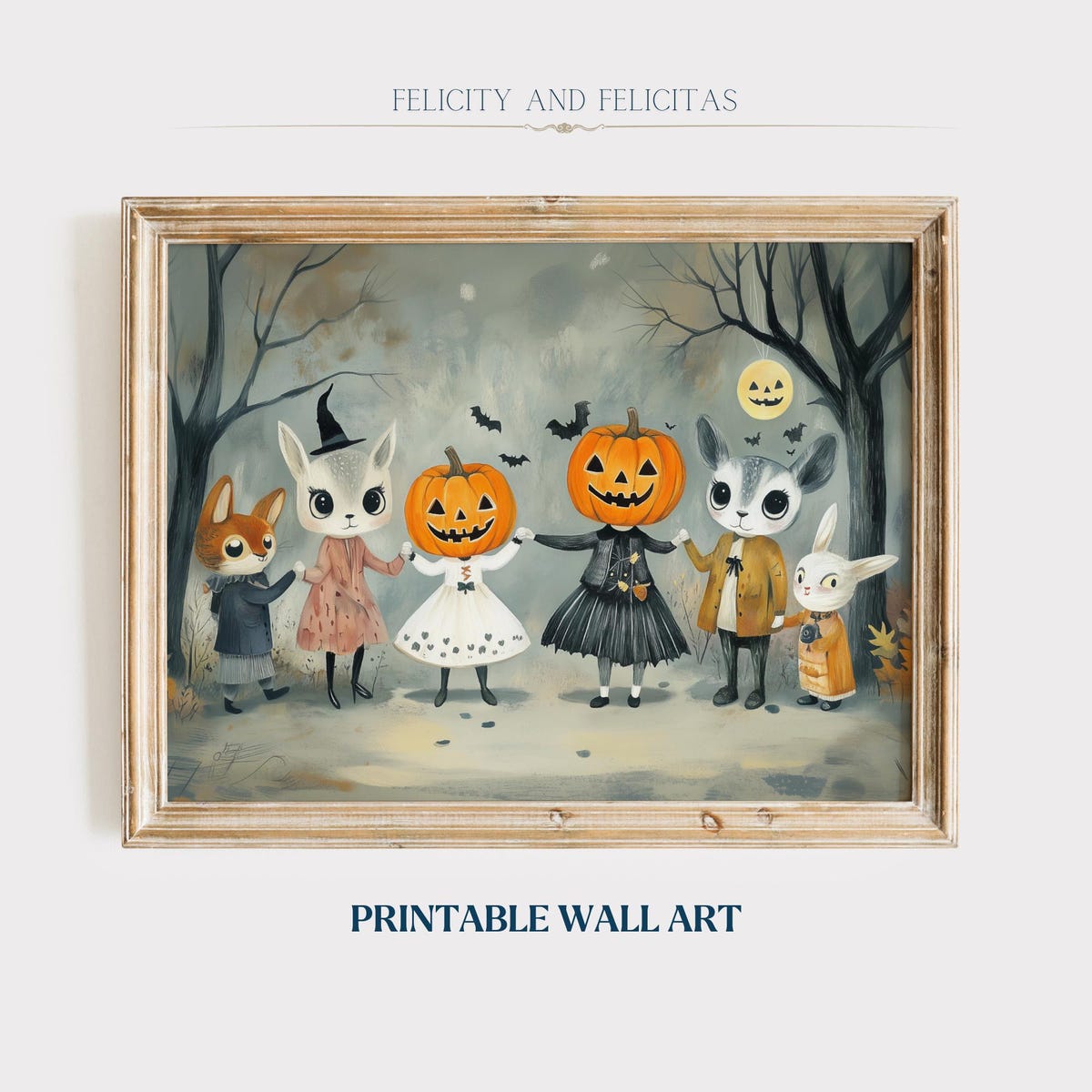 Miluva Whimsical vintage halloween trick or treat animal poster spooky ...