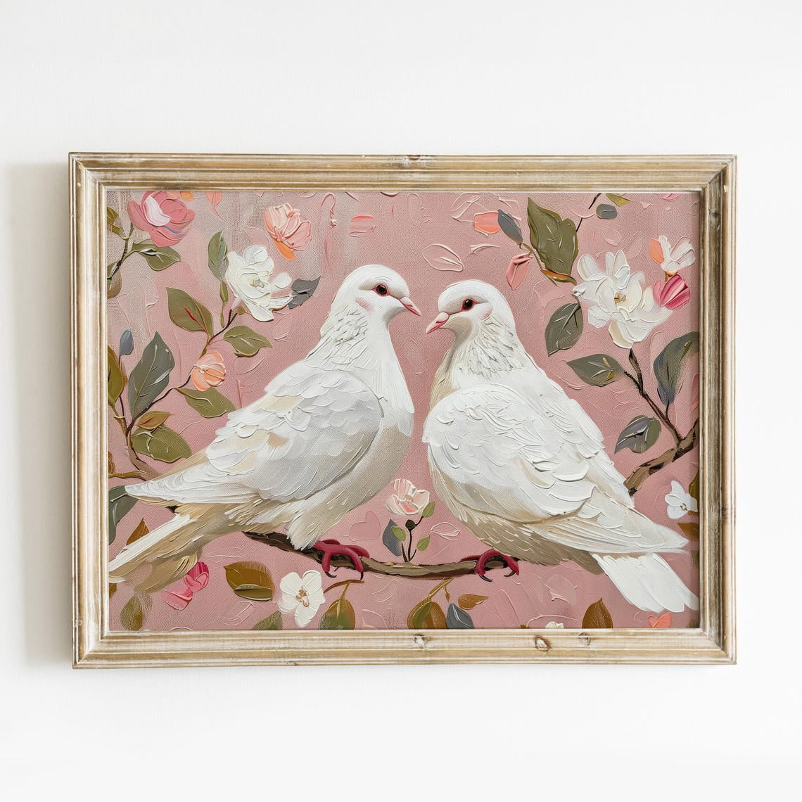 Miluva White Doves In Love Girly Wall Art, Trendy Pink Dove Print ...