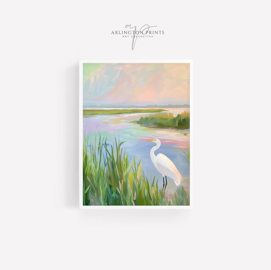 Miluva White Heron At Sunset Pastel Wall Art, Printable Egret Shore ...