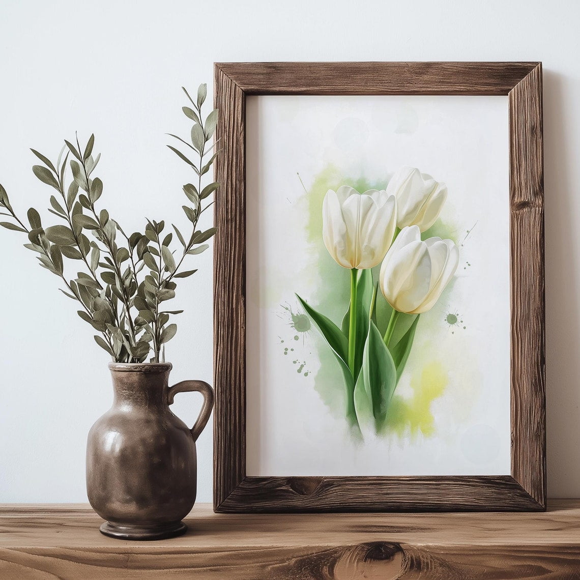 Miluva White Tulip Print, Elegant Floral Wall Art, Minimalist Botanical ...