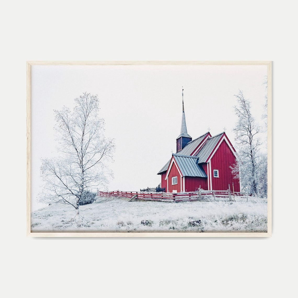 Miluva Winter Landscape Print, Printable Nordic Church Wall Art, Snowy ...
