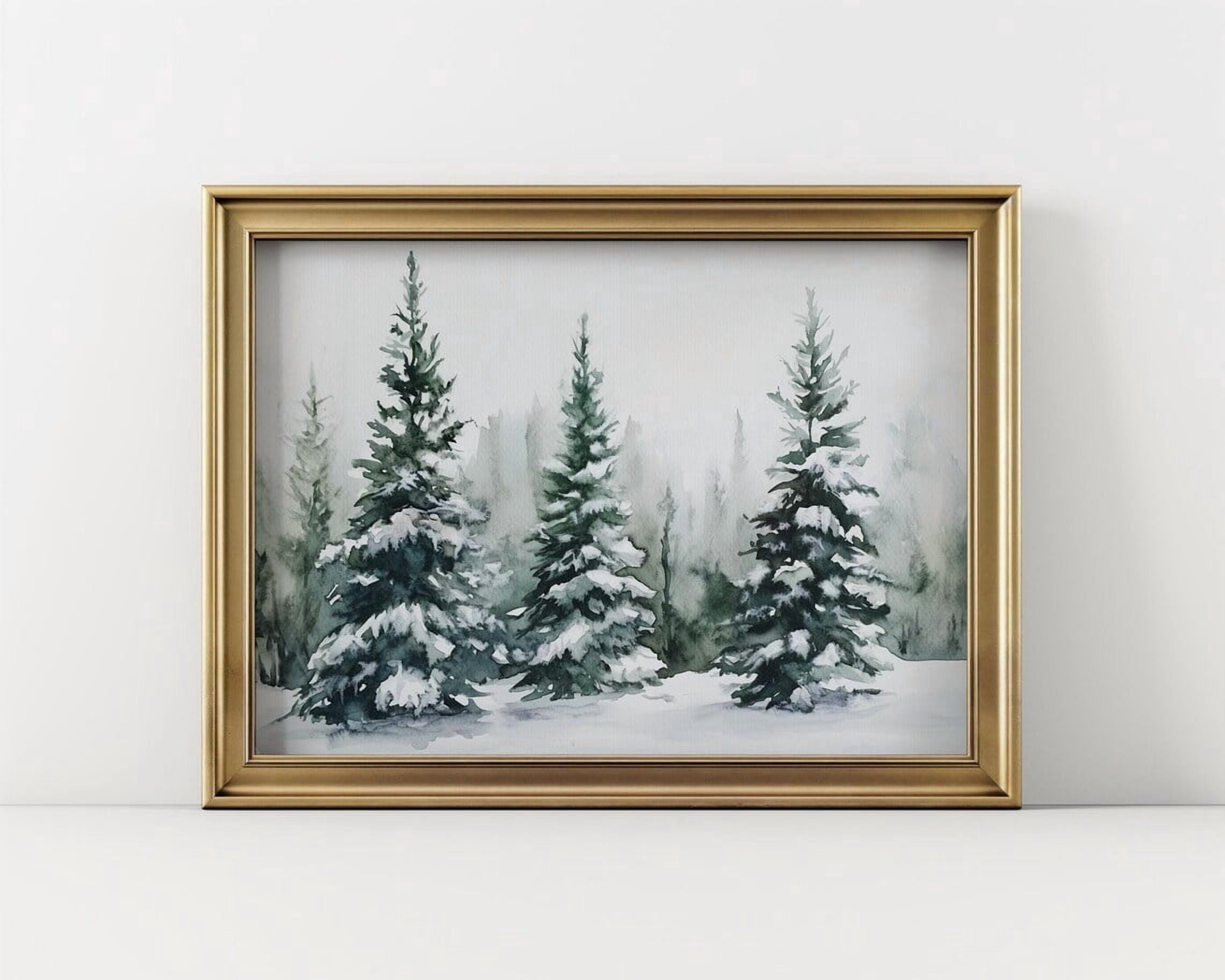 Miluva Winter Pine Tree Forest Poster, Snowy Landscape Wall Art, Xmas ...