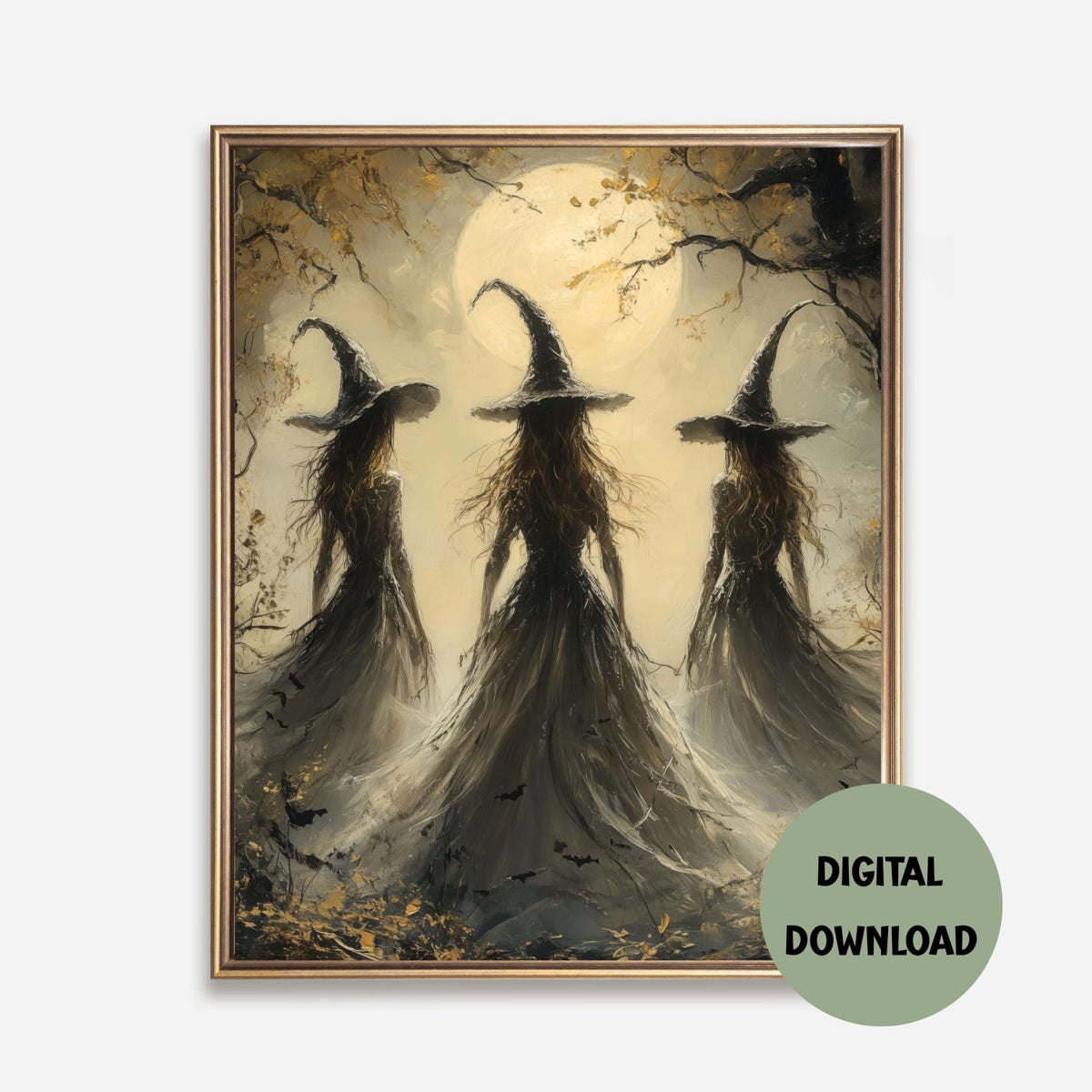 Miluva Witch Sisters Poster Dark Witch Wall Art Halloween Witch Print