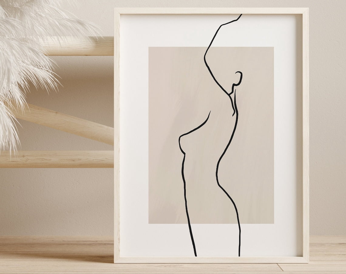 Miluva Woman Body Line Art, Beige Printable Art, Line Drawing Print ...