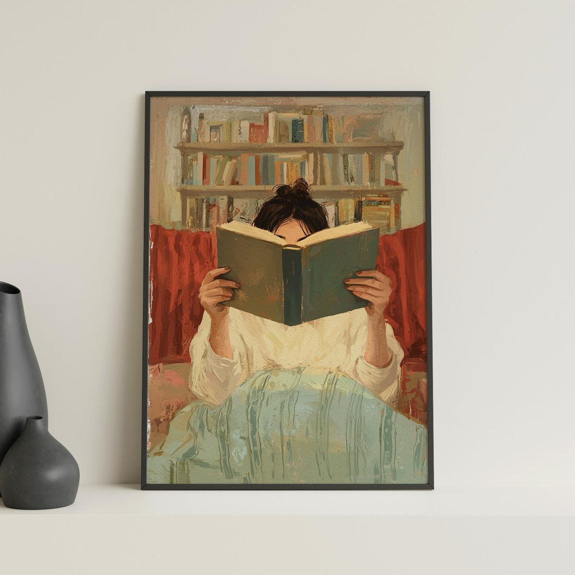 Miluva Woman Reading In Bed Poster, Book Lover Wall Art Print, Reading ...