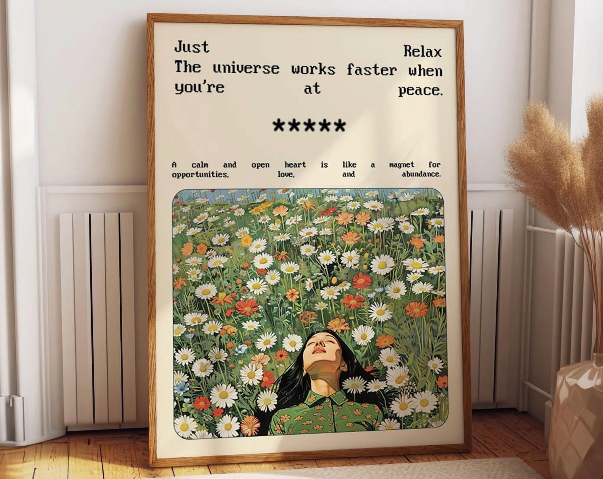 Miluva Woman In Wildflower Meadow Poster Just Relax Inspirational Quote ...