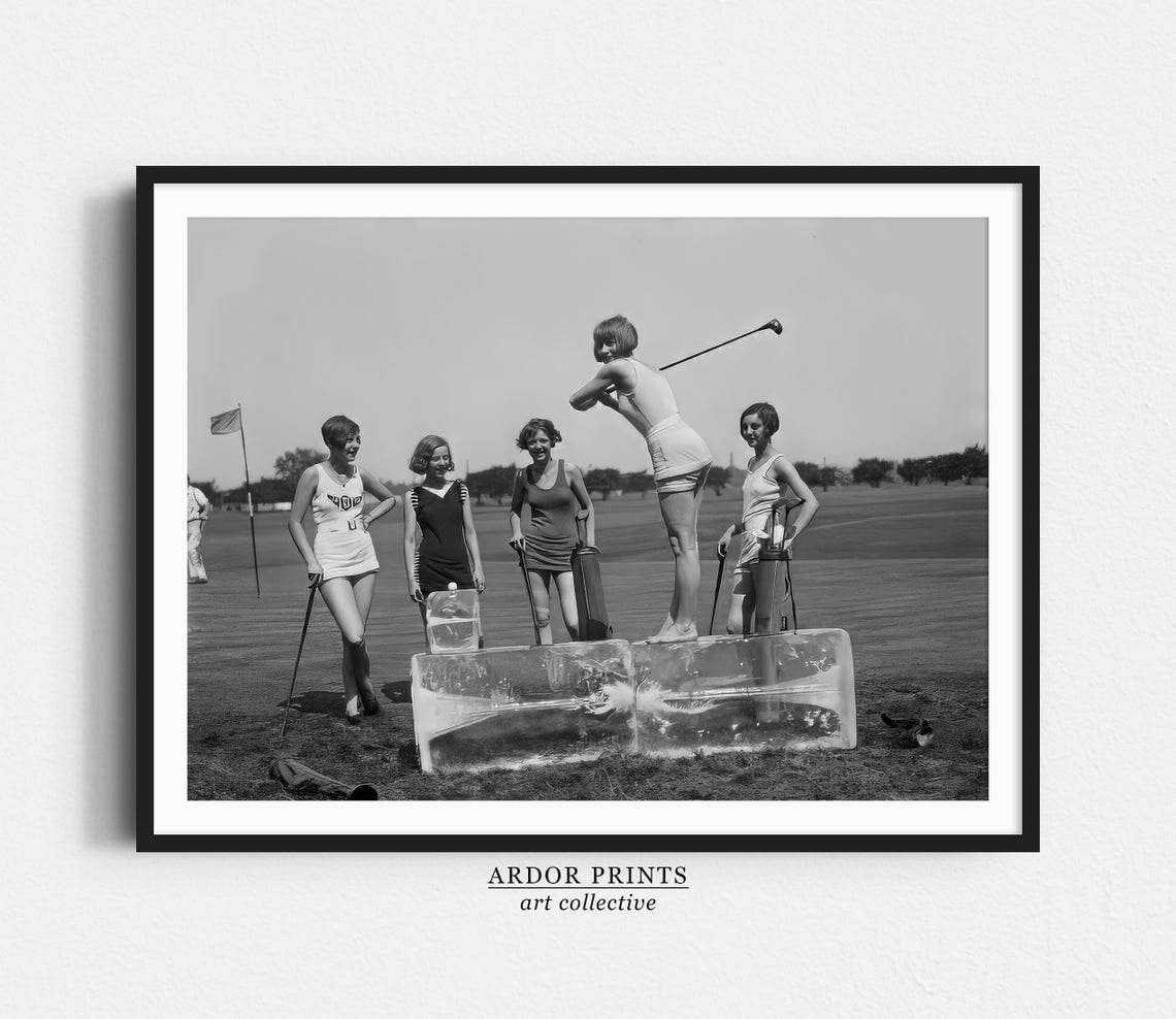 Miluva Women Golfers Teeing On Ice Print, Vintage Golf, Black And White ...