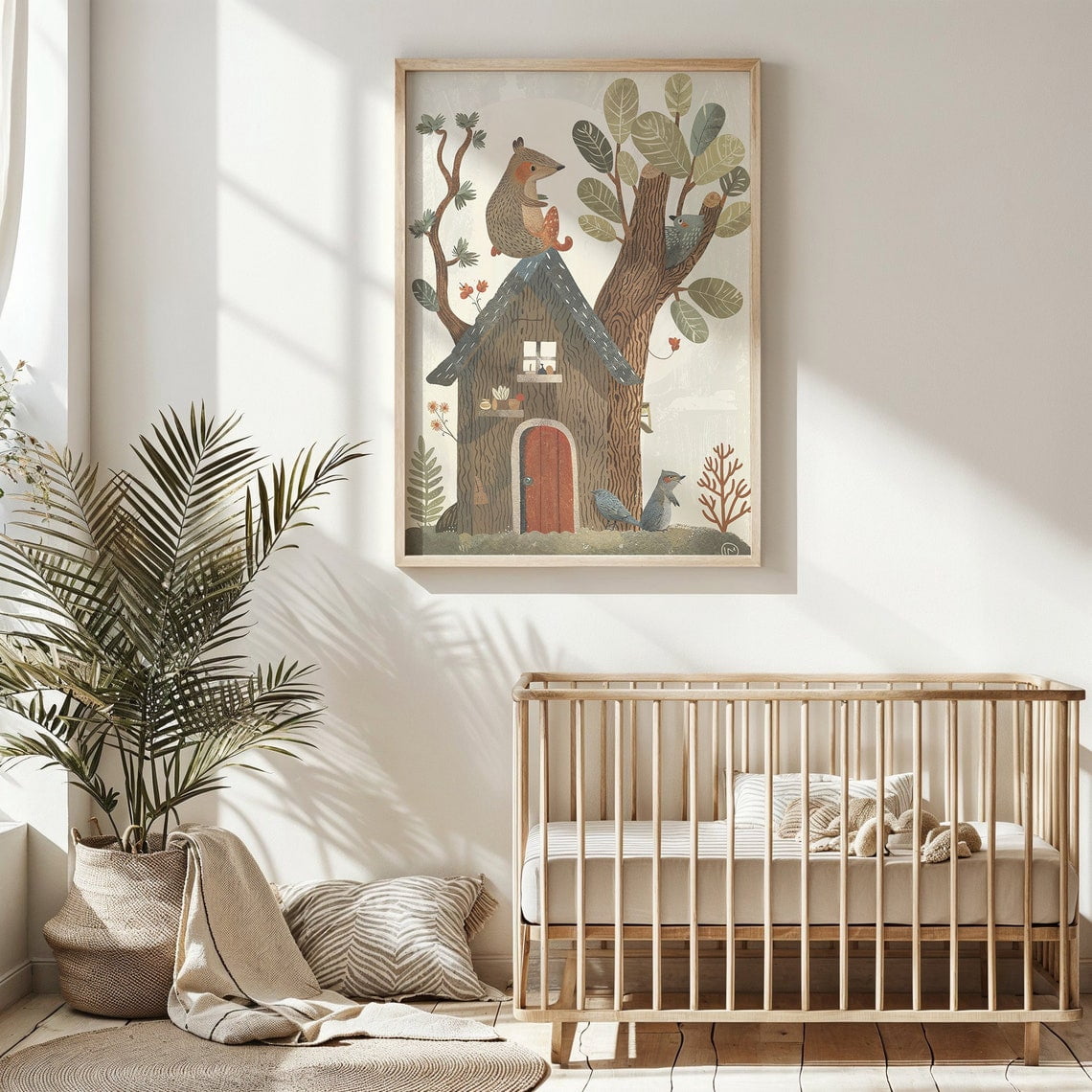 Miluva Woodland Creatures Nursery Wall Art, Squirrel And Bird Treehouse ...