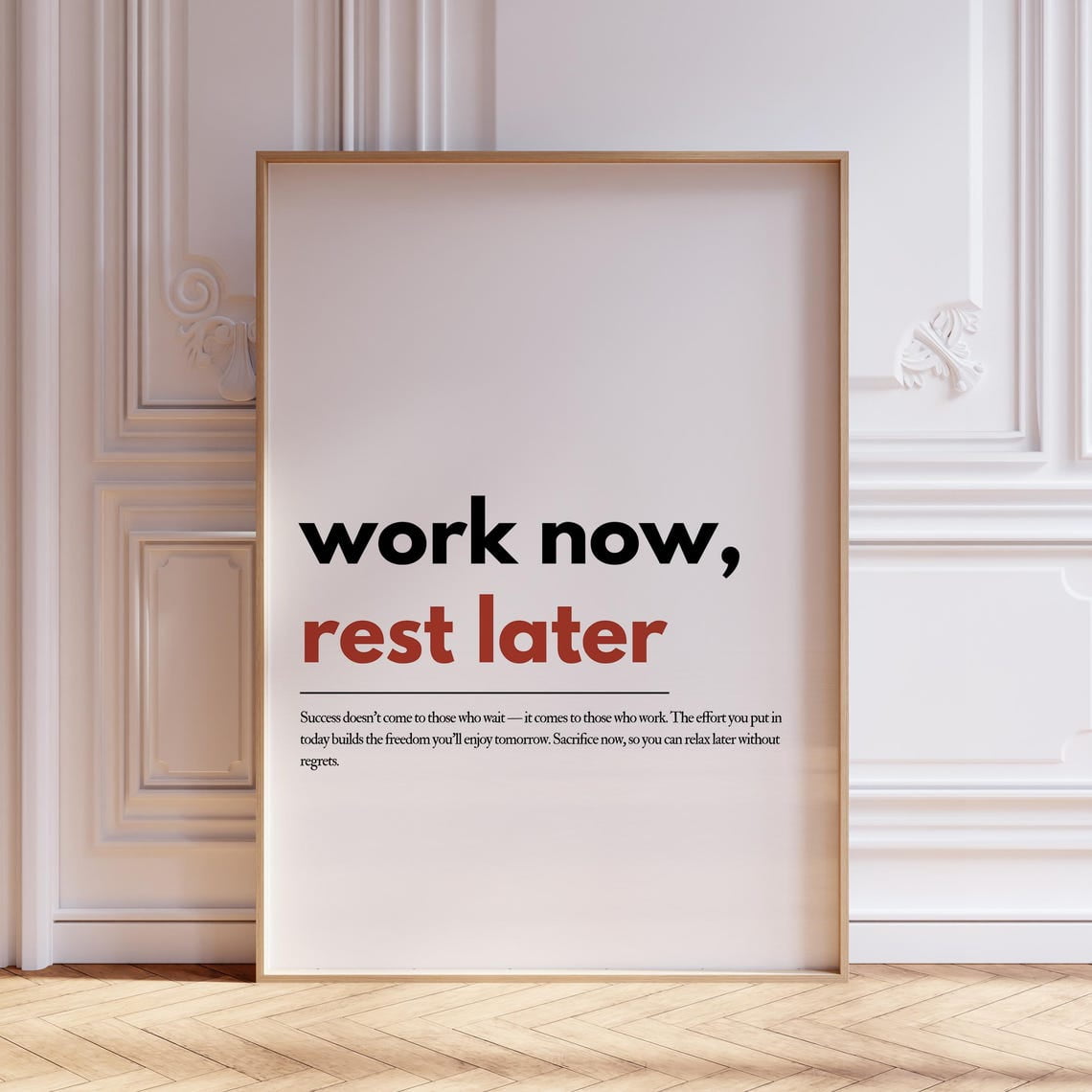 Miluva Work Now Rest Later, Inspirational Wall Art, Typography Poster ...