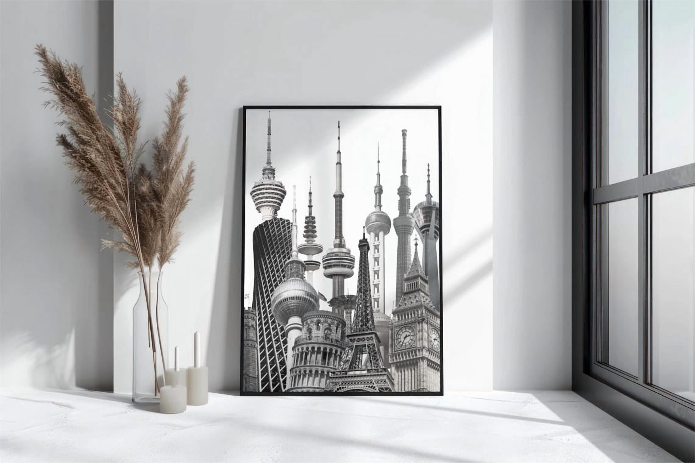Miluva World Landmarks Collage Print, Modern Architecture Wall Art ...