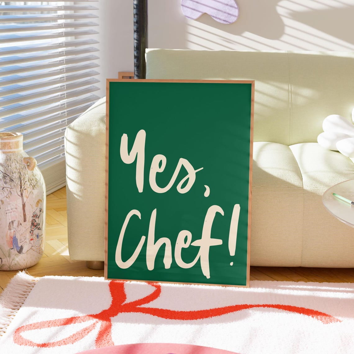 Miluva Yes Chef Art Print - Cute Kitchen Wall Art - Green Typography ...