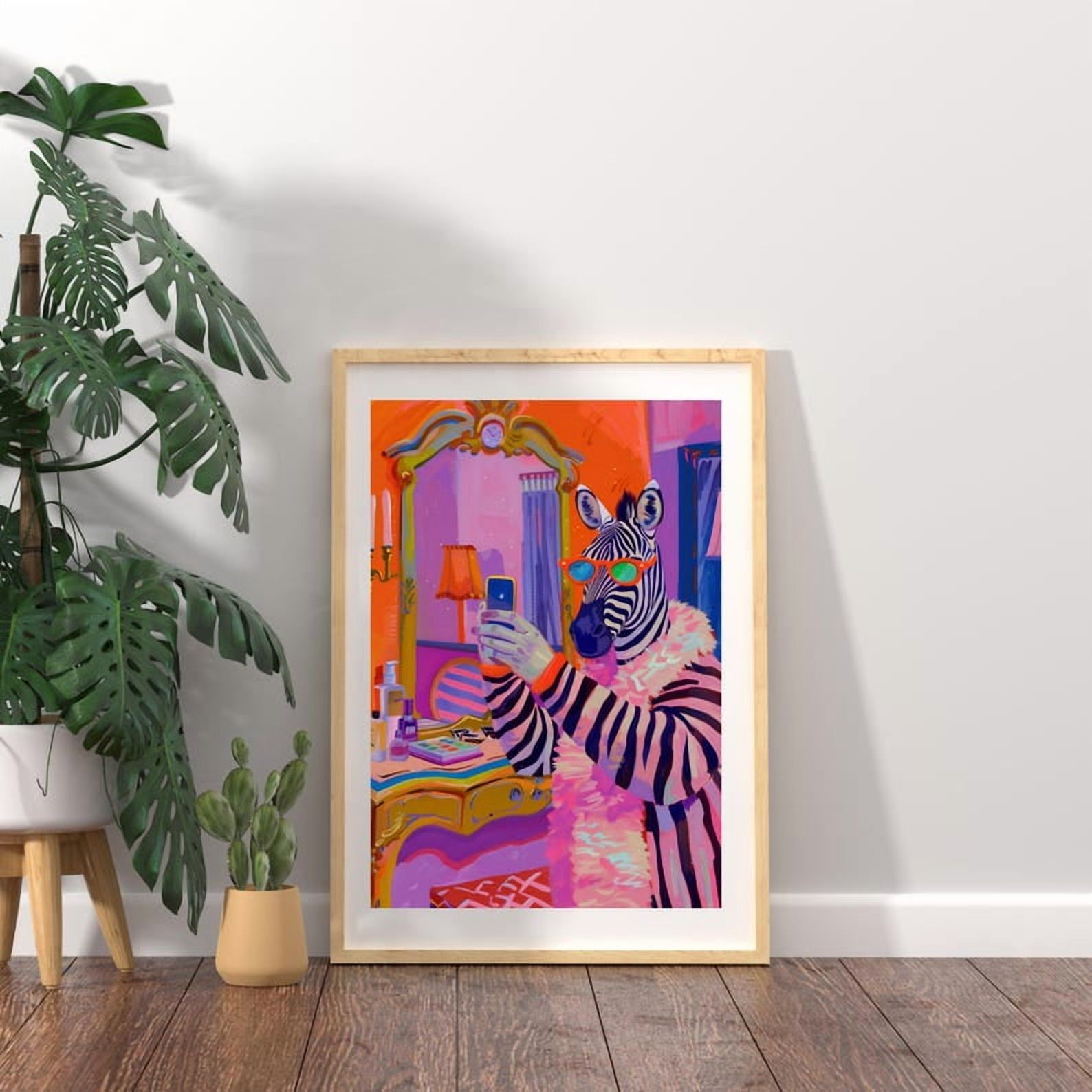 Miluva Zebra Selfie Art Print, Maximalist Animal Wall Art, Eclectic ...