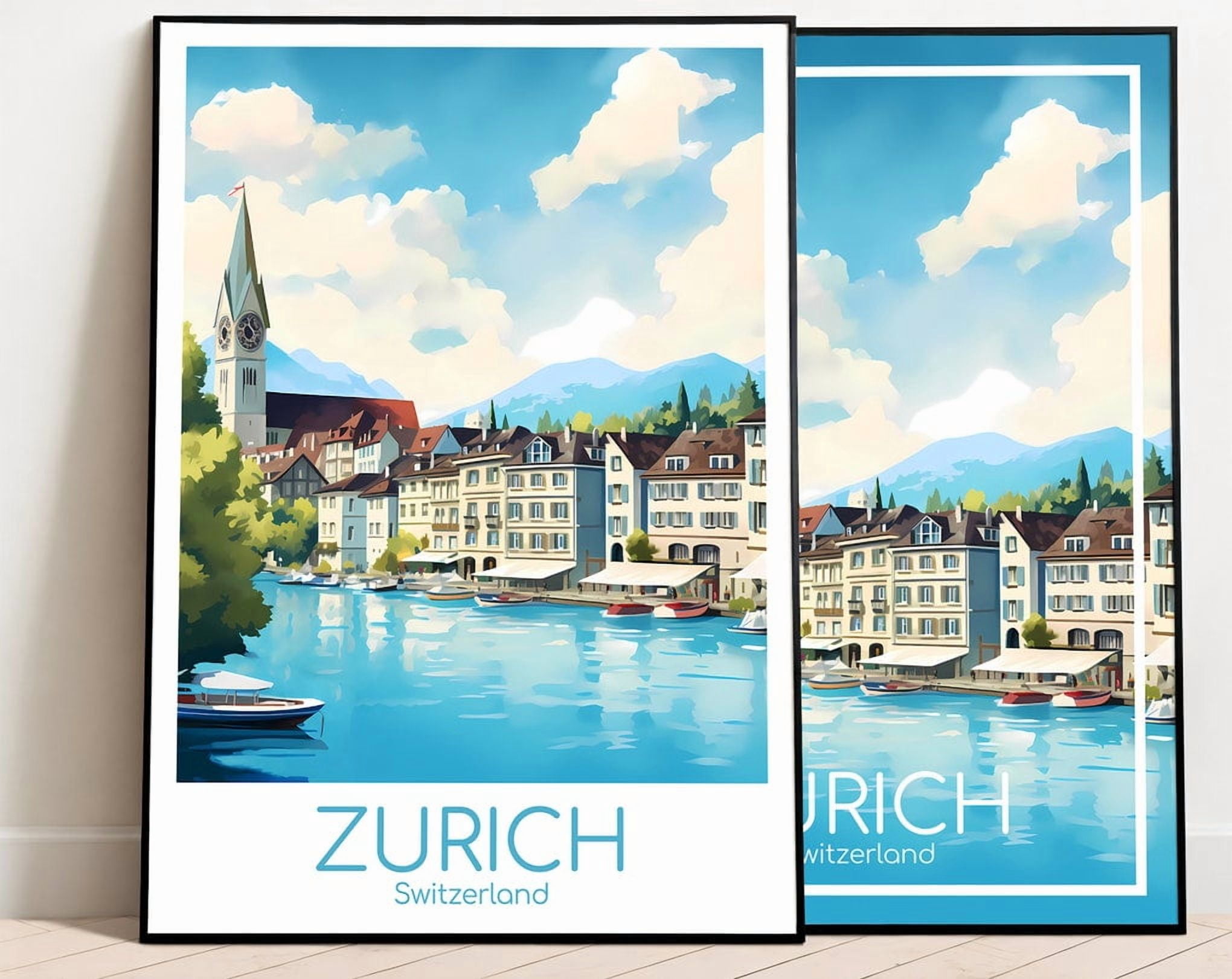 Miluva Zurich Travel Poster Zurich Poster Wall Art Switzerland Vintage ...
