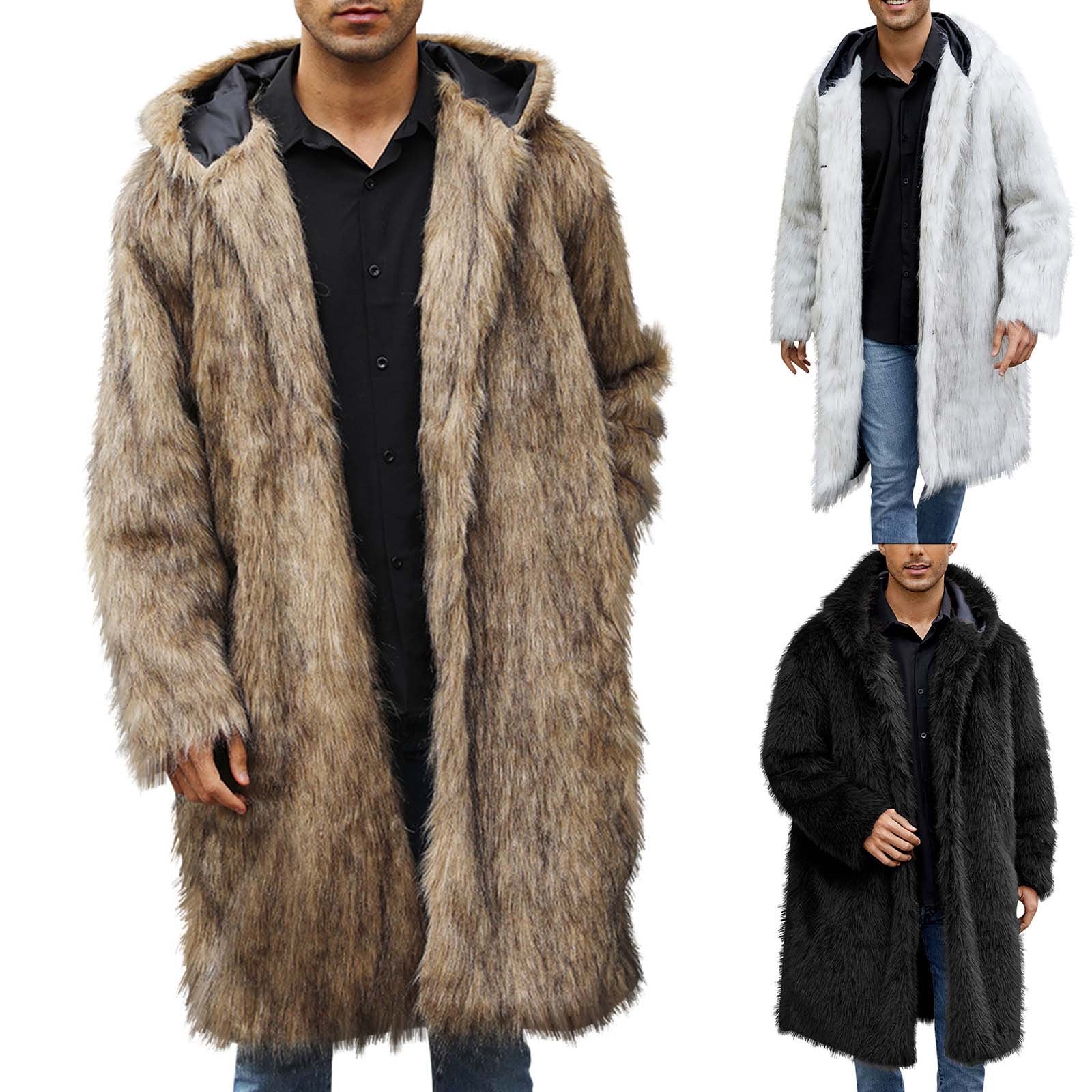 Miluxas Men's Faux Fur Coat Open Front Thicken Warm Winter Overcoat ...