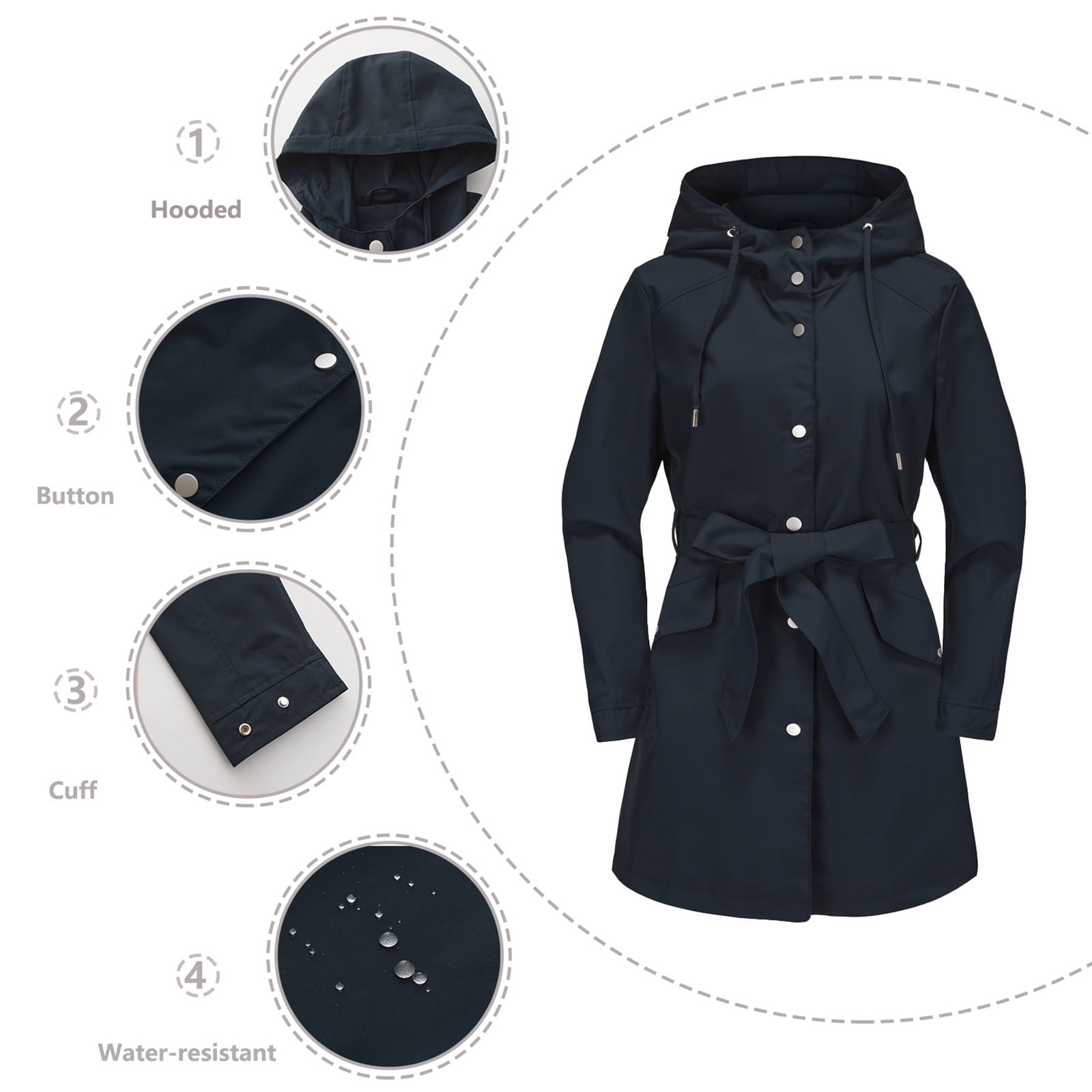 Miluxas Rain Jacket Lightweight Raincoat for Women Hooded Trench Coats ...