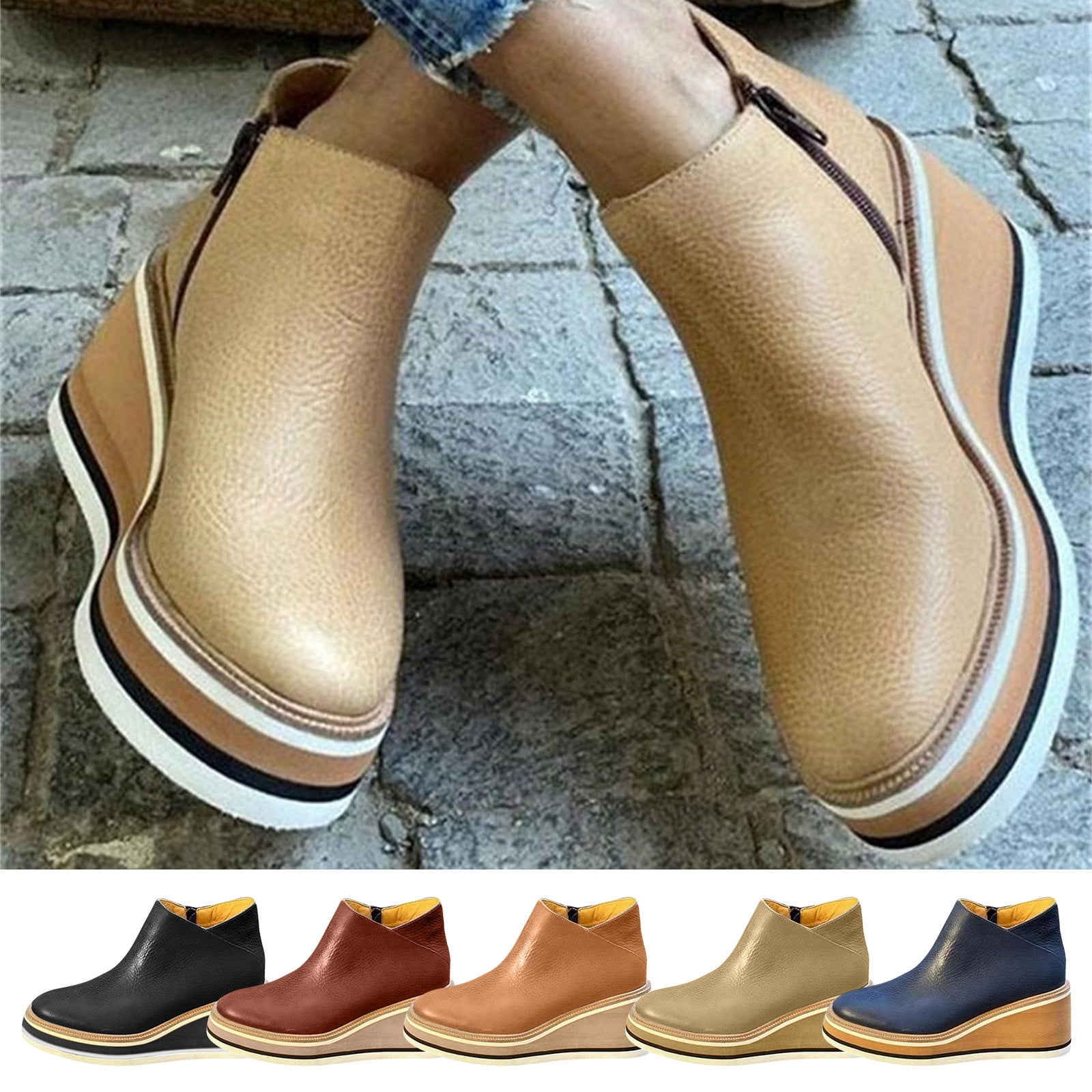 Miluxas Women's Chelsea Ankle Boots Wedge Heel Booties Casual Shoes for ...