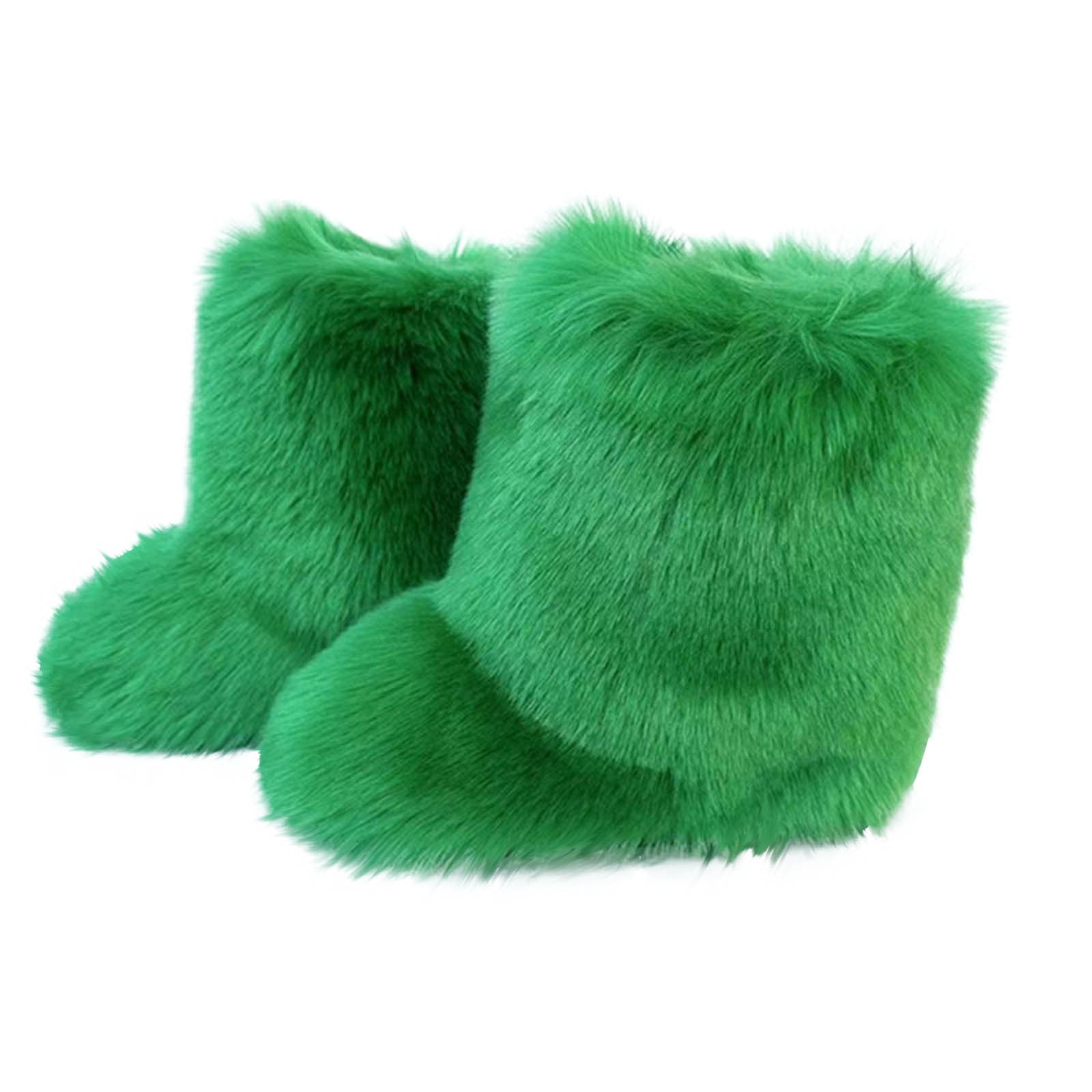 Miluxas Women's Faux fur Boot Furry Fluffy Short Snow Boot Mid-Calf ...