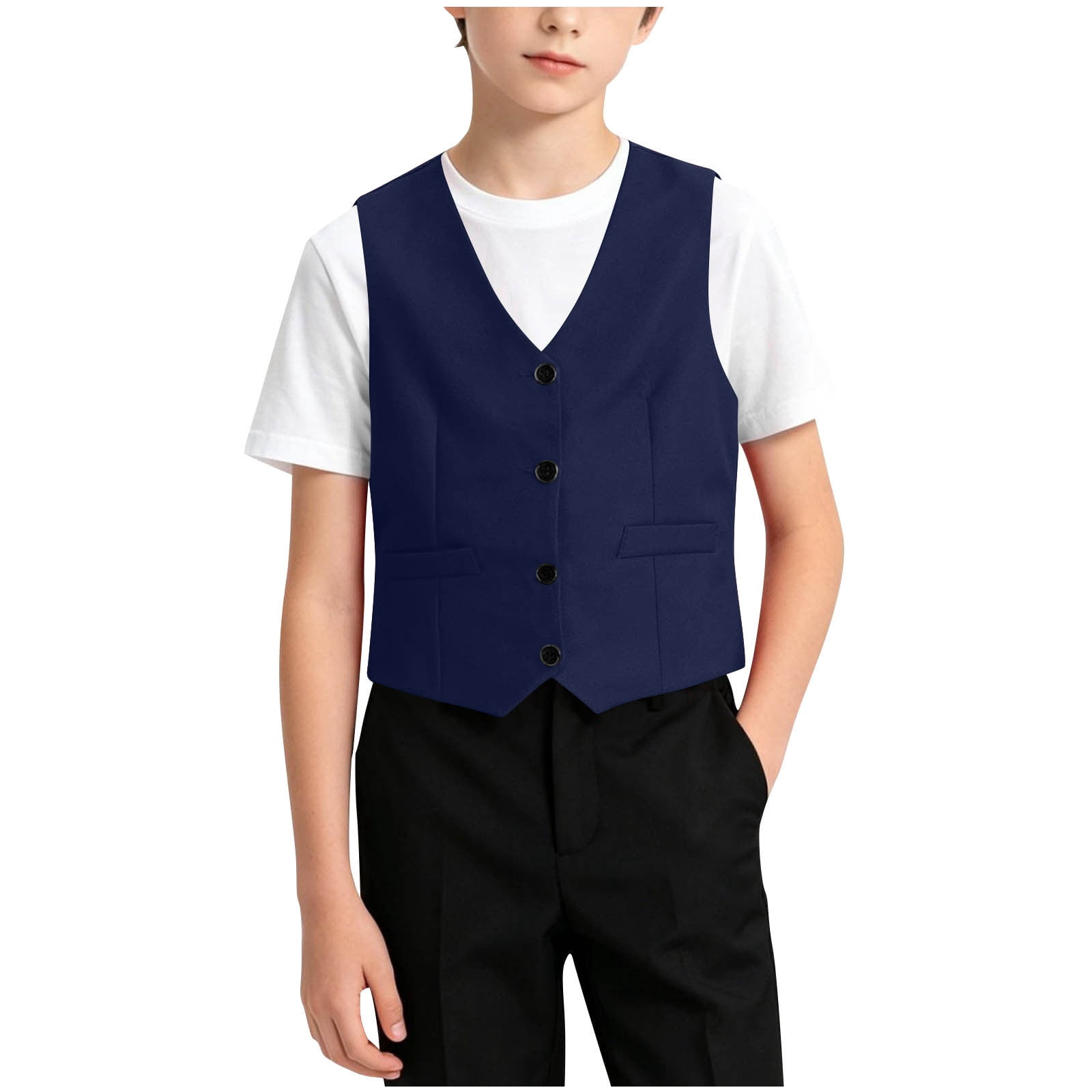 Miluxas Boys' formal V-Neck Suit Vest, Single-Breasted Waistcoat with ...