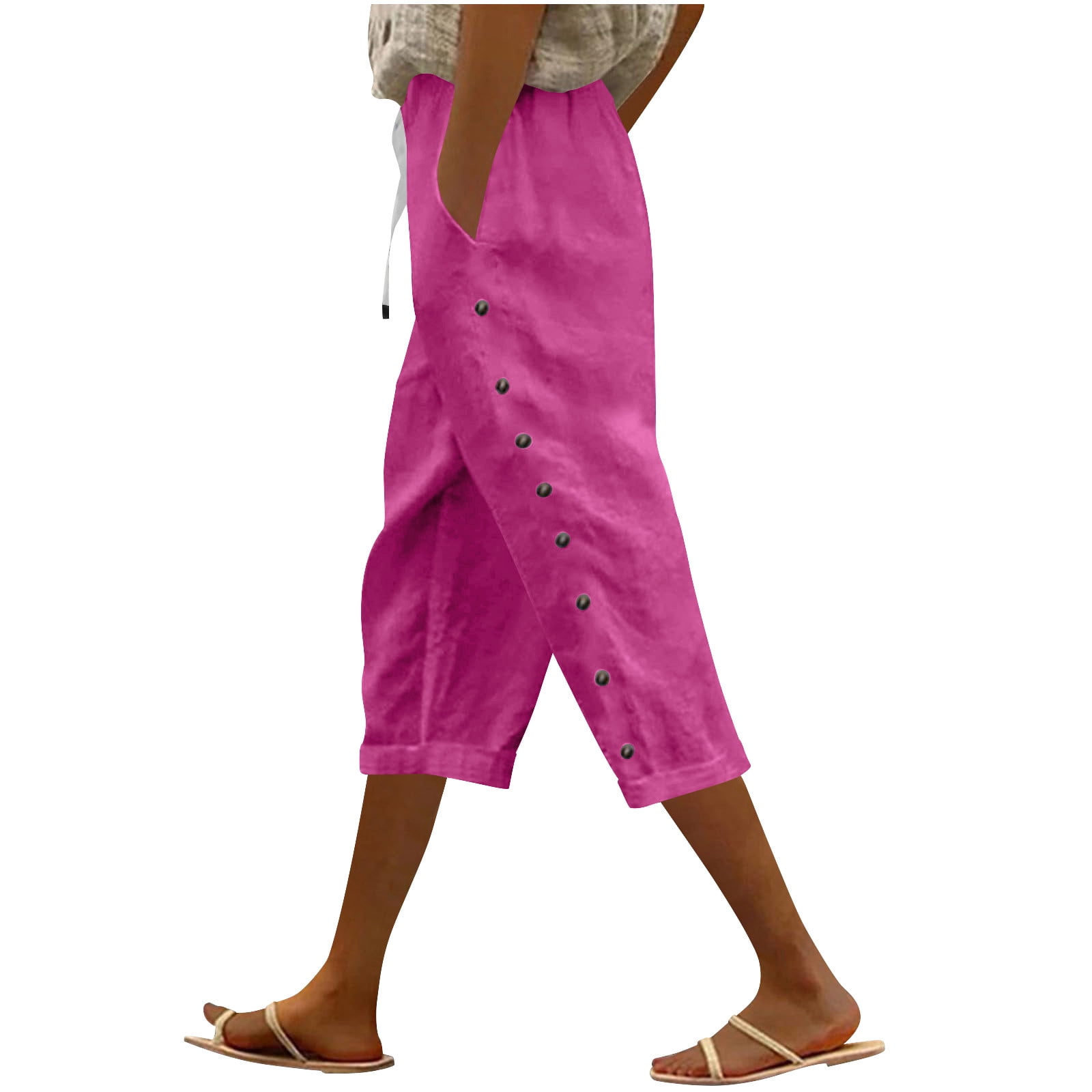 Miluxas Capri Pants for Women Side Snap Button Sweatpants Casual Loose ...