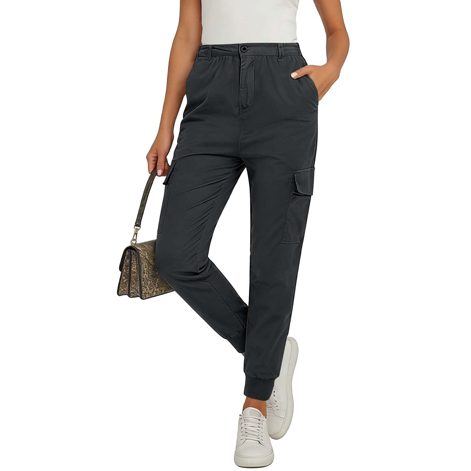 Miluxas Cargo Pants Womens High Waisted Joggers Trousers Work Athletic ...